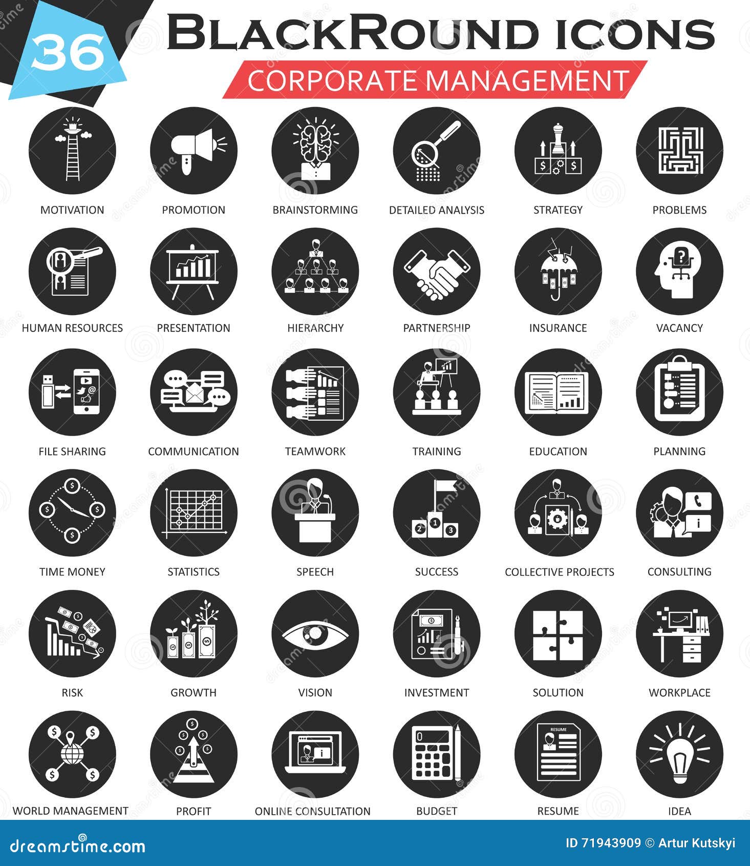 Vector Corporate Management Circle White Black Icon Set. Ultra Modern ...