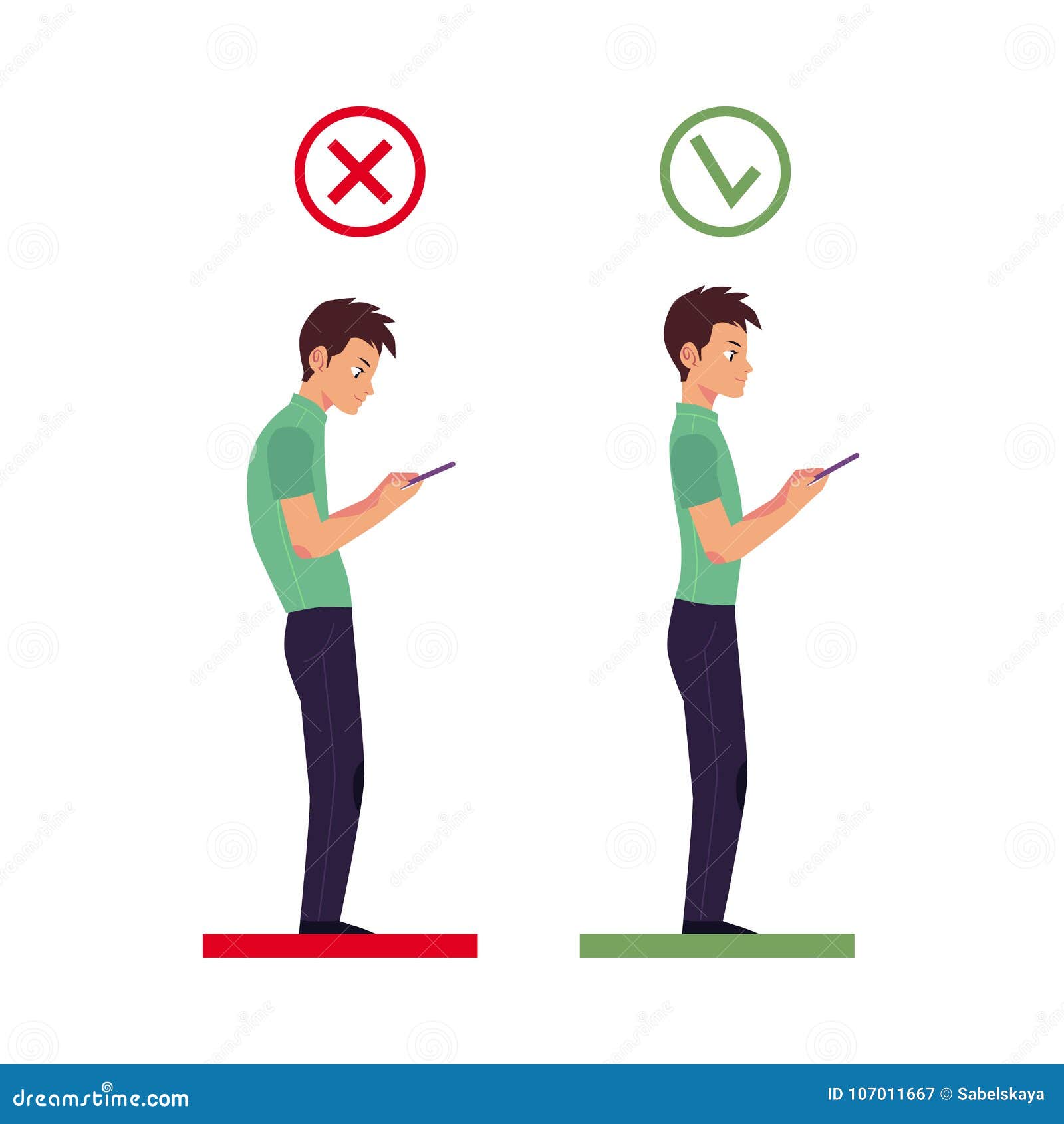 Vector Correct, Incorrect Head Angle Using Phone Stock Vector ...