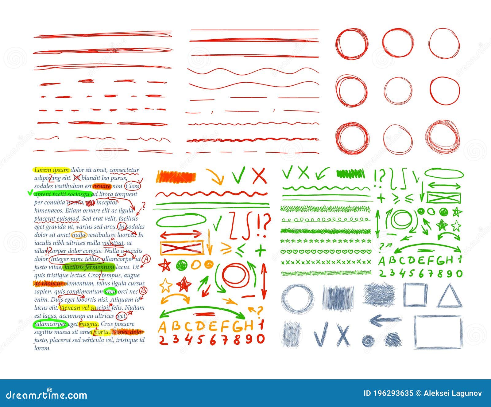 Vector Correction Marks Set Isolated on White Background, Sketched ...