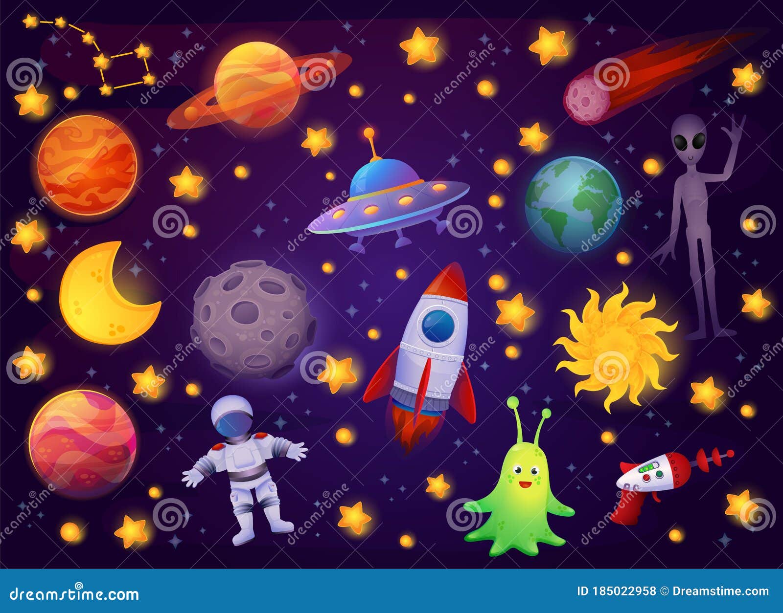 Cartoon Cosmos Illustration Set, Design Elements for Any Purposes ...