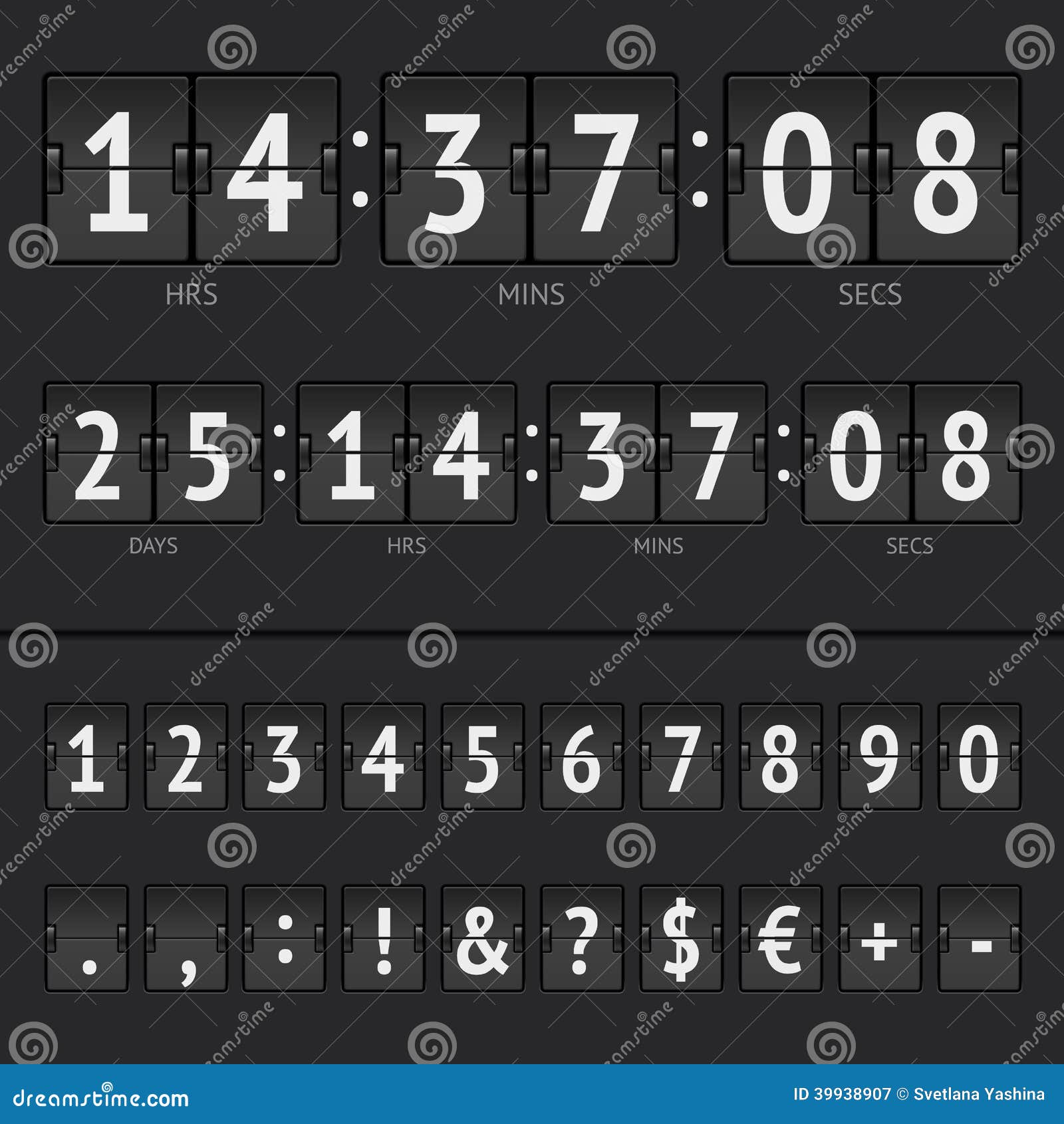 Vector Countdown Timer And Scoreboard Numbers Stock Vector