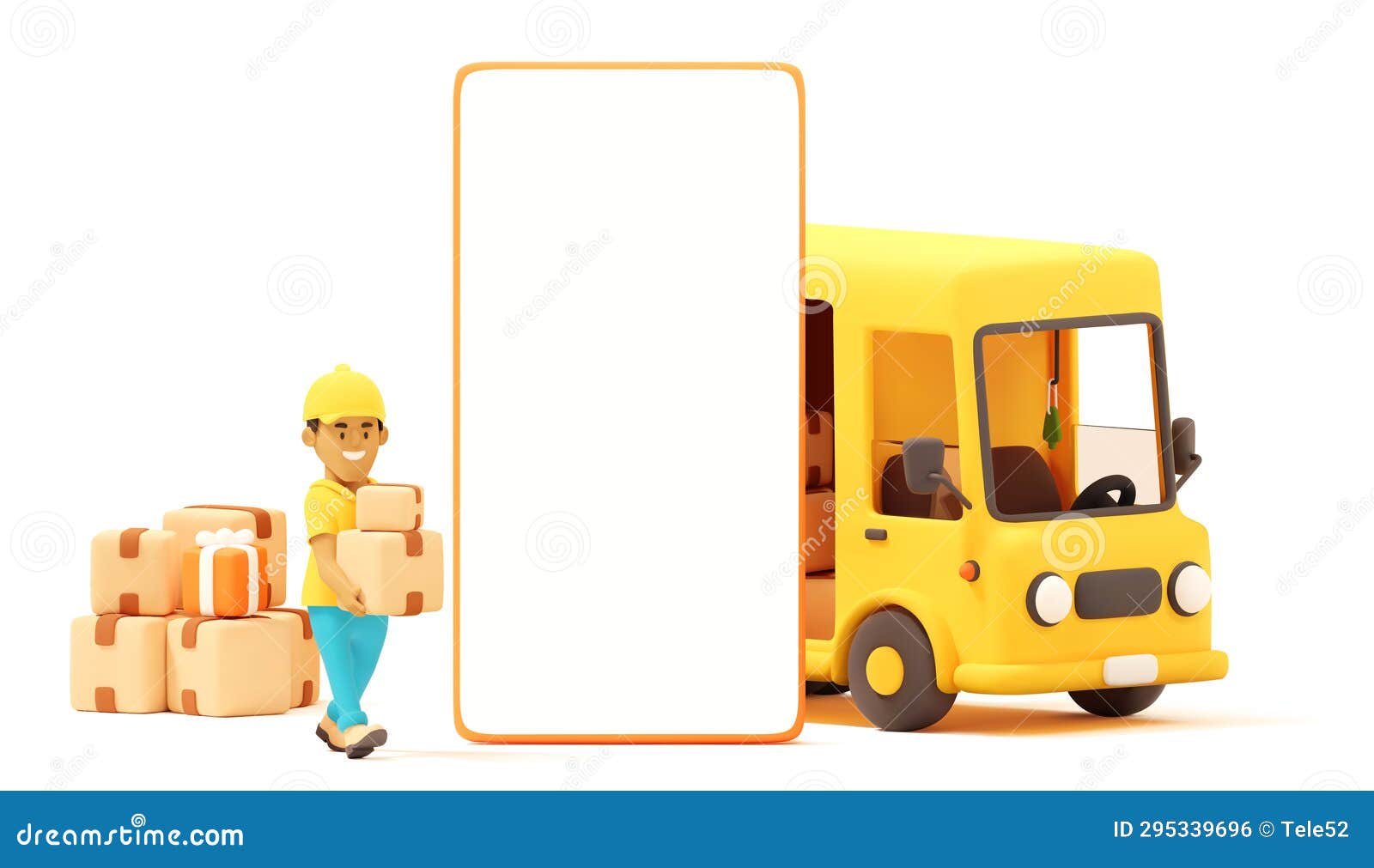 Vector Courier Loading Van and Smartphone Screen Stock Vector ...