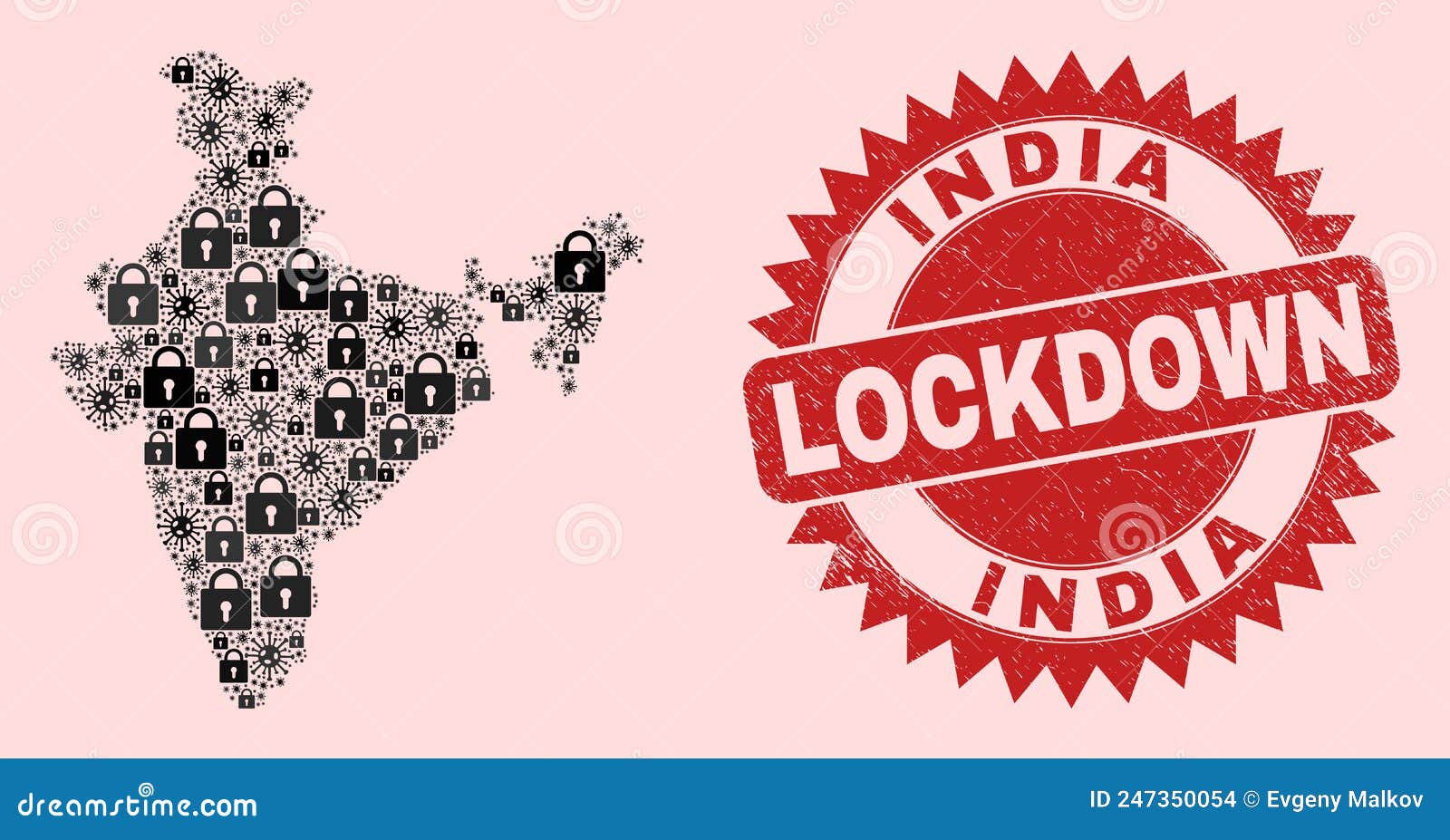 India Map Composition of Locks and Covid and Textured Lockdown Stamp ...