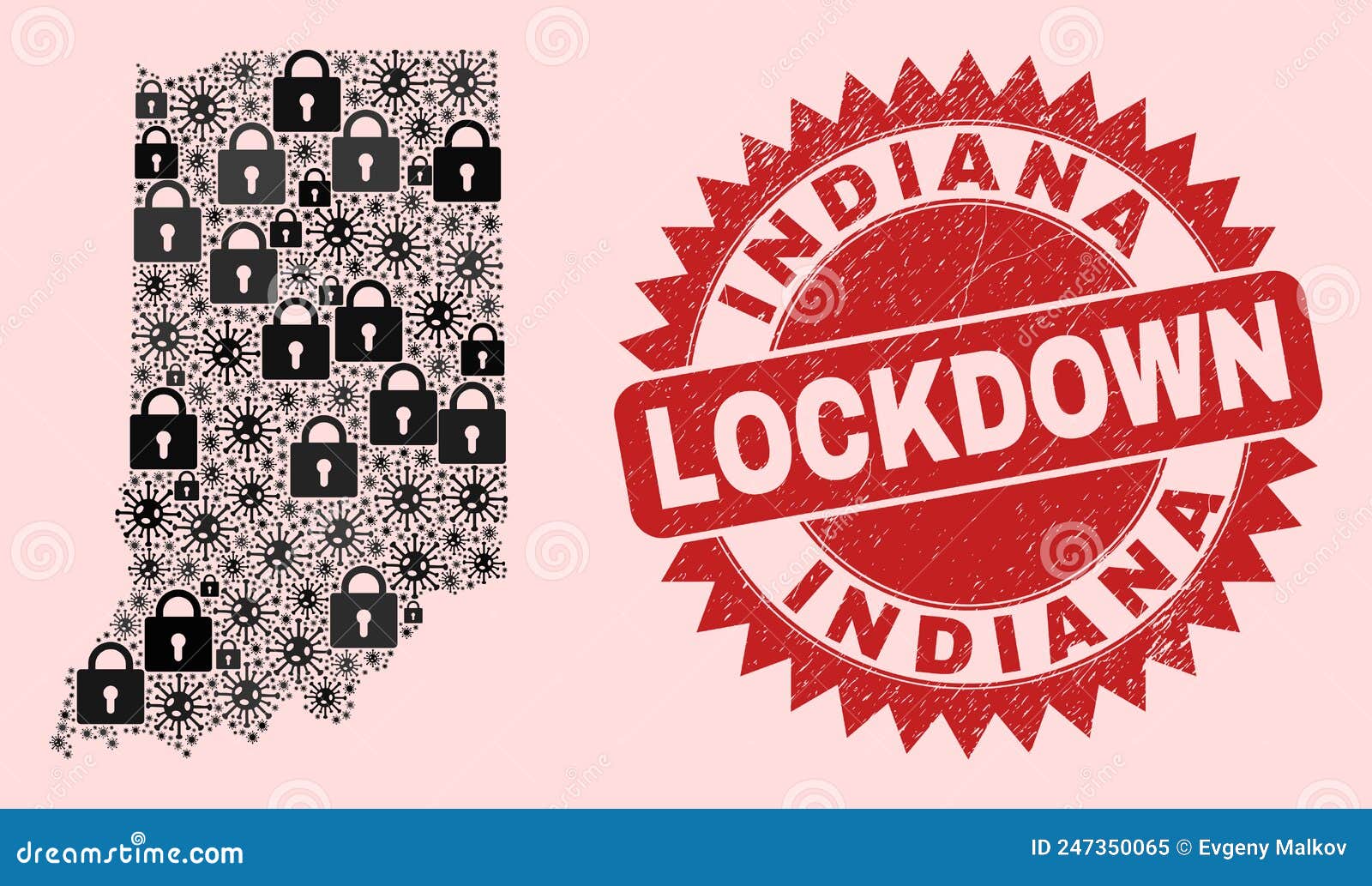 Indiana State Map Collage with Locks and Viruses and Distress Lockdown ...