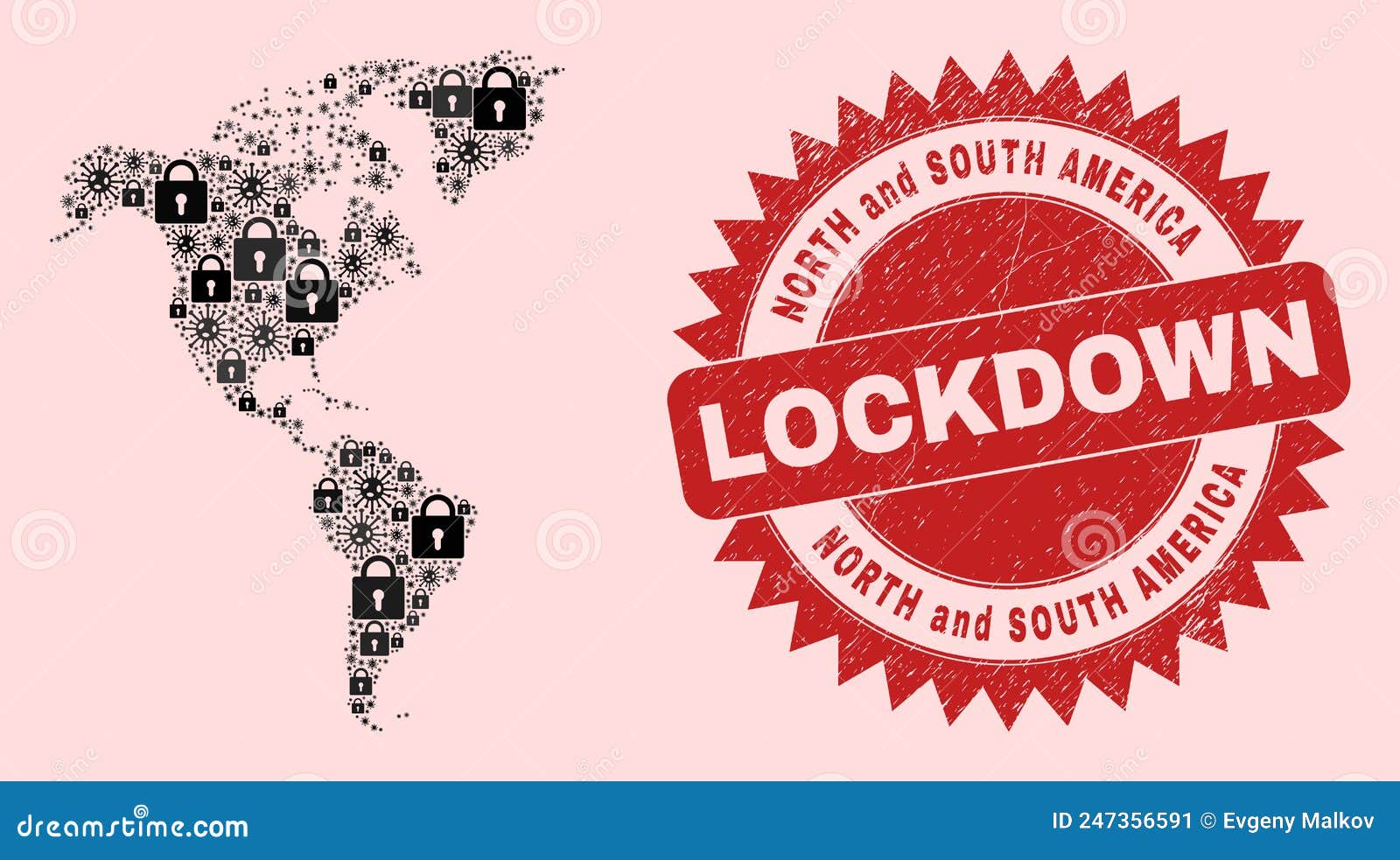 South and North America Map Composition of Locks and Covid and Distress ...