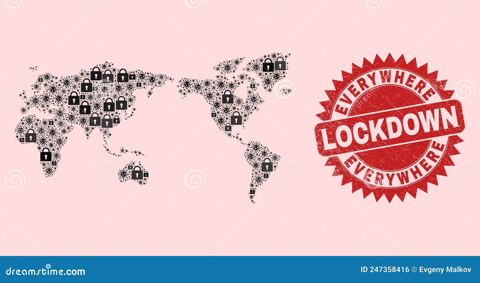 World Map Composition with Locks and Coronaviruses and Scratched ...