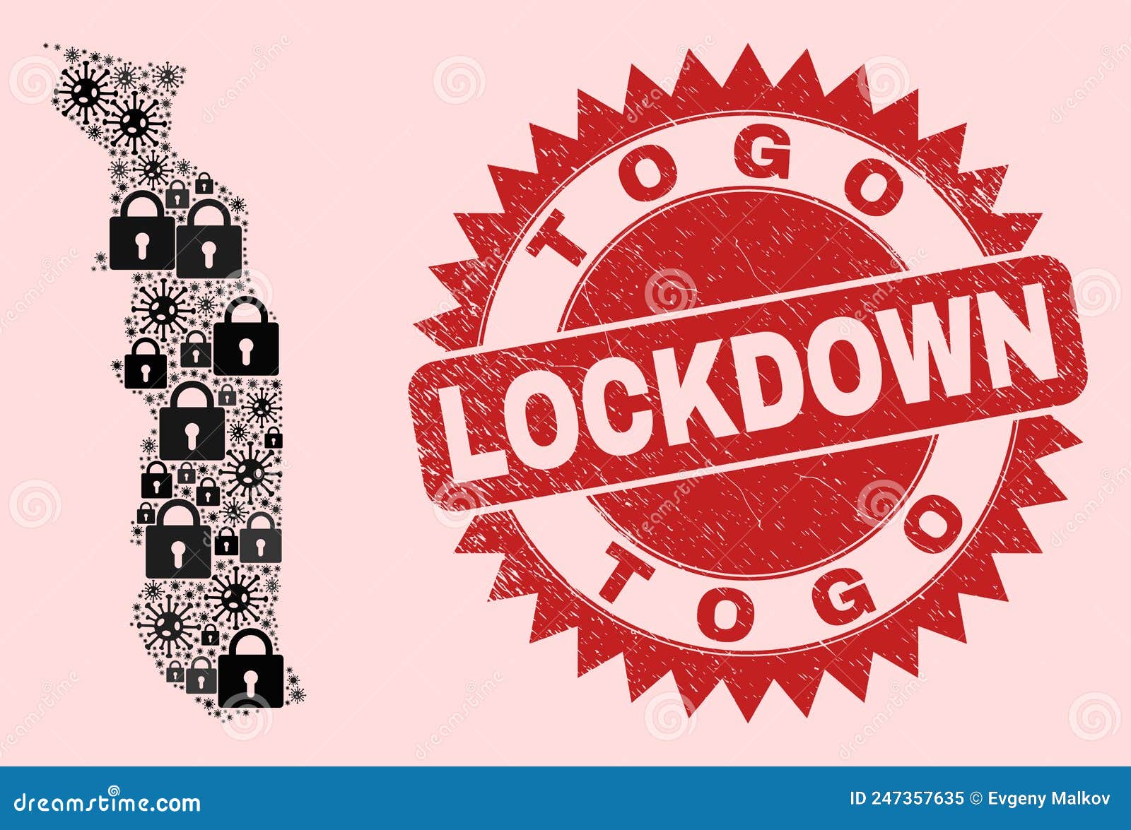 Togo Map Composition with Locks and Covid and Textured Lockdown Seal ...