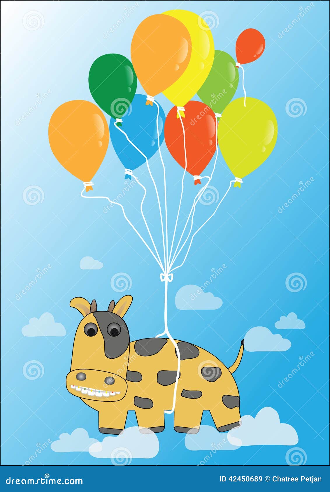 Vector. Cow Flying in Sky stock vector. Illustration of farm - 42450689