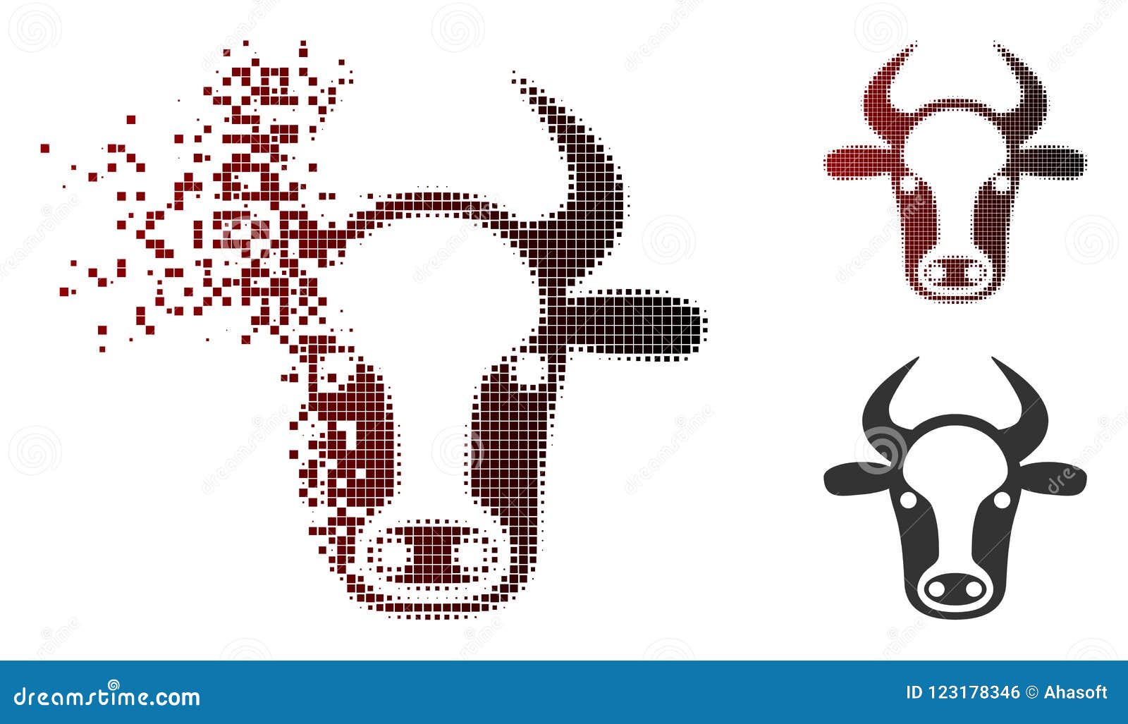 Dust Pixel Halftone Cow Head Icon Stock Vector - Illustration of ...