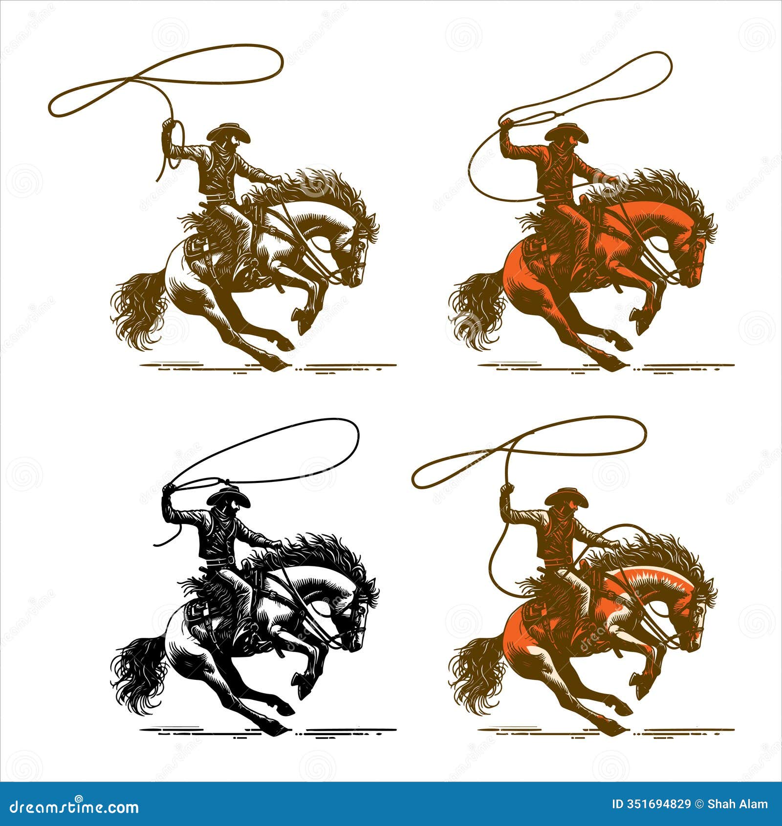 Vector Cowboy Lassoing Rodeo Stock Illustration - Illustration of ...