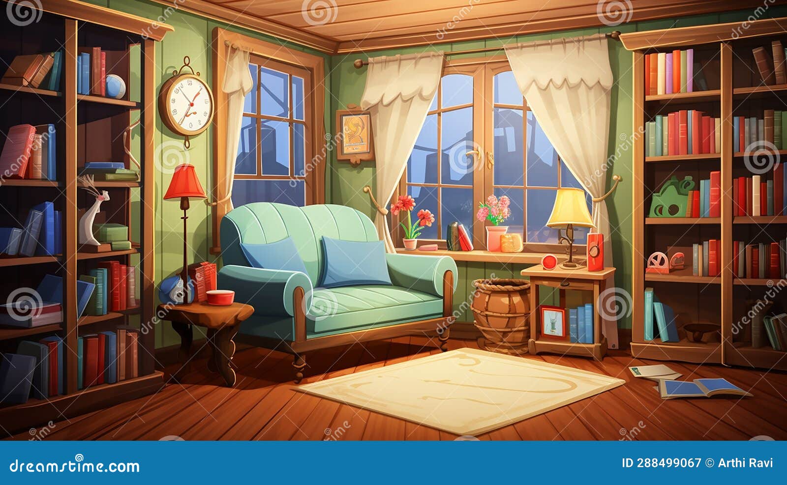 Vector cozy room interior stock illustration. Illustration of wood ...
