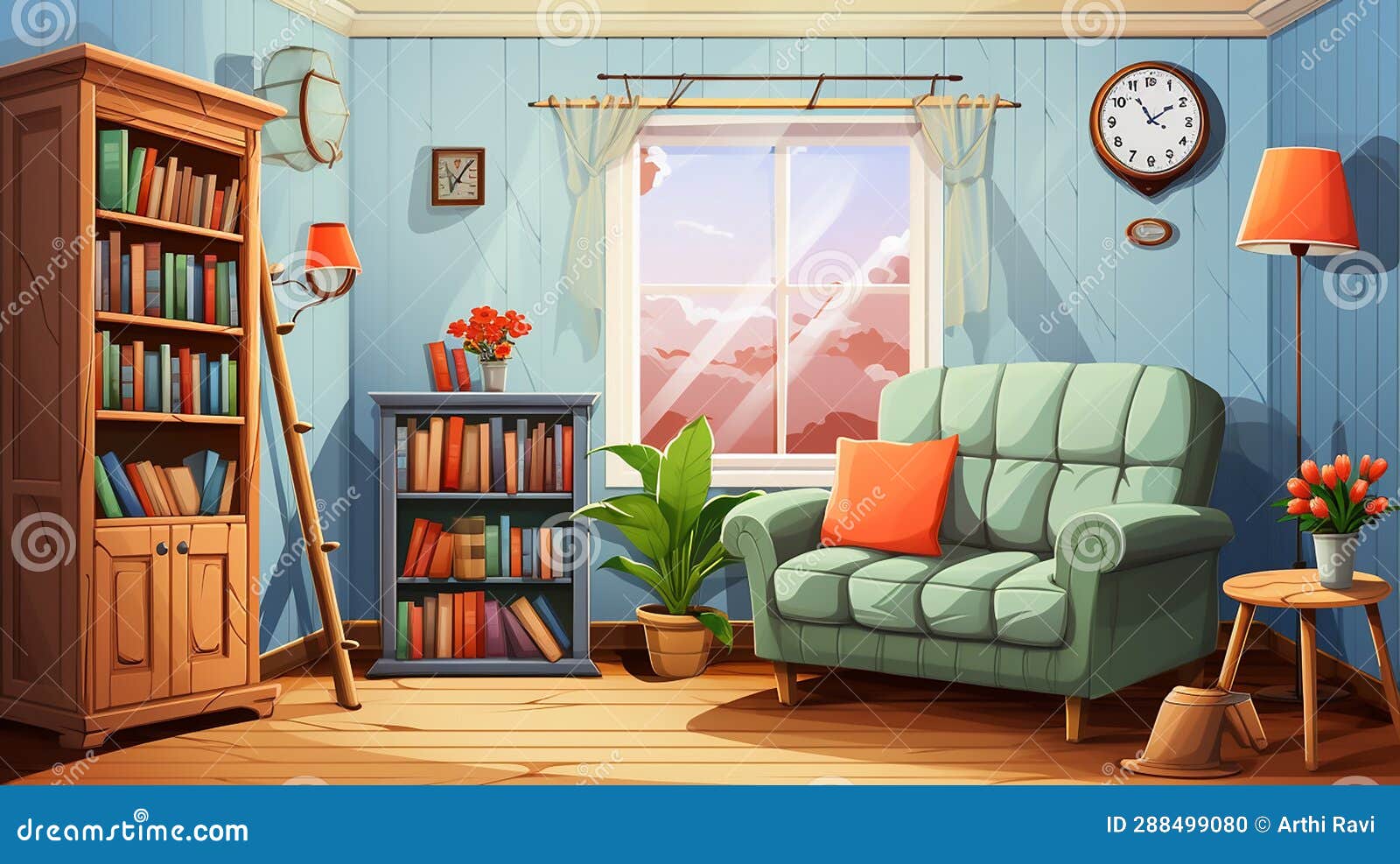 Vector cozy room interior stock illustration. Illustration of design ...