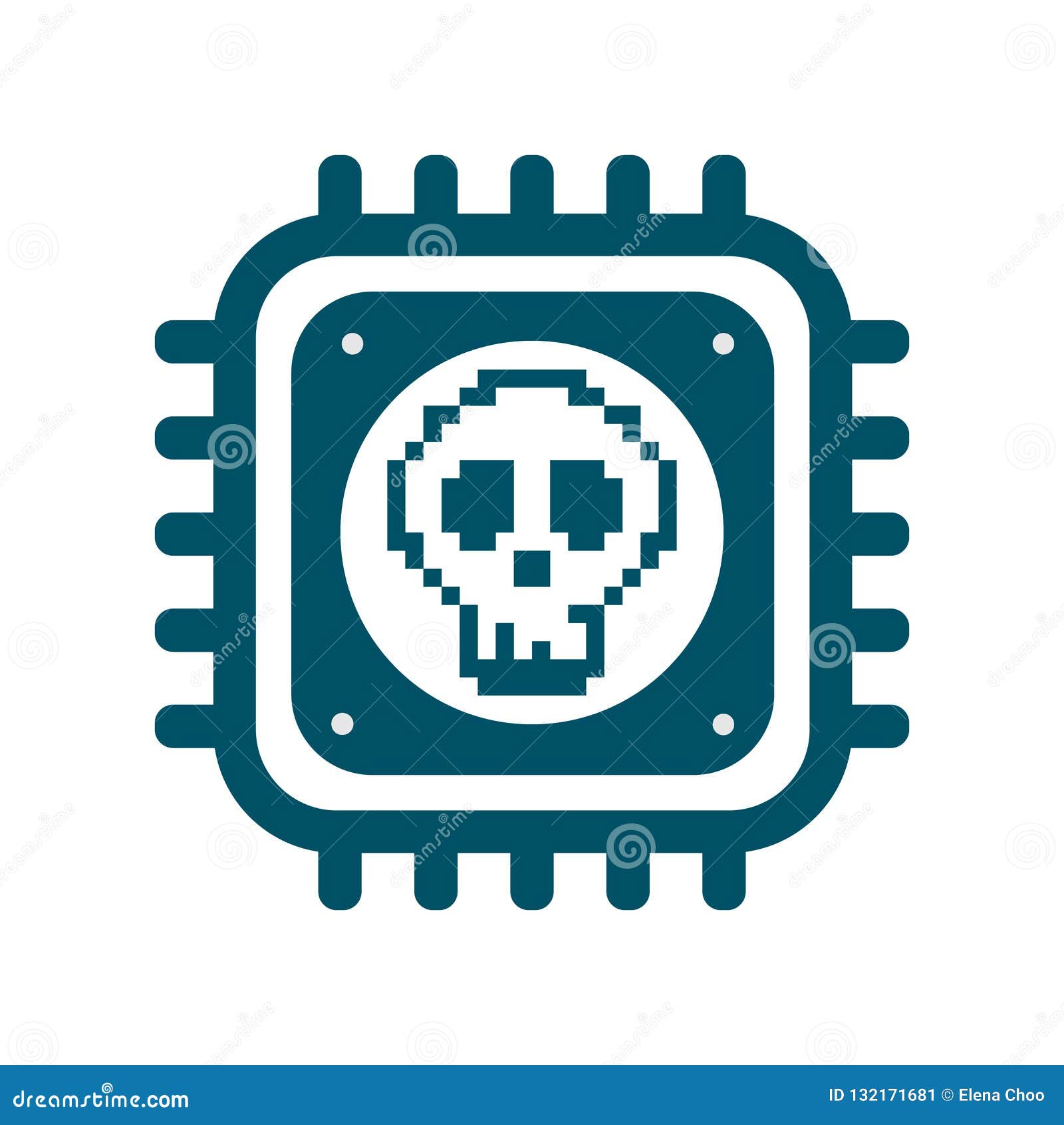 Vector Melting CPU Icon with Skull Cyber Security Stock Vector ...