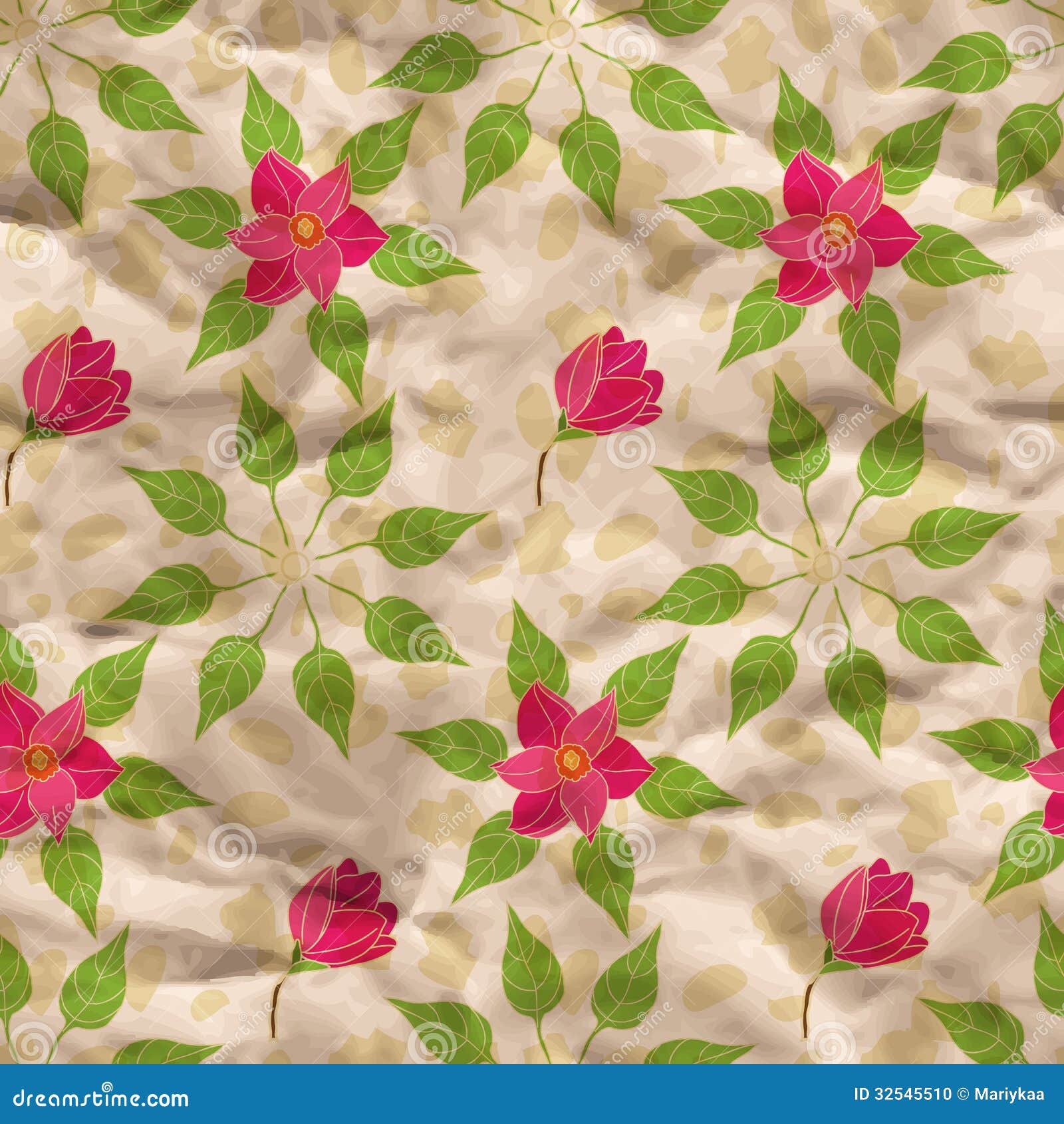 Vector Craft Paper with Flowers and Leaves Stock Vector - Illustration ...