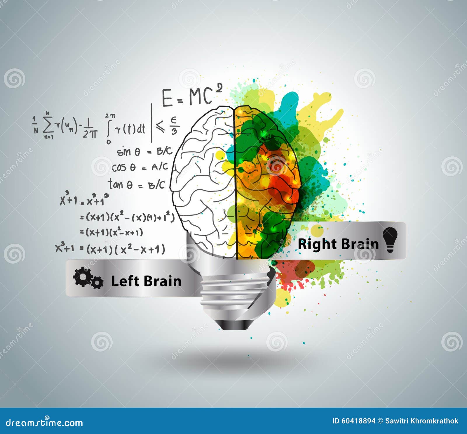 Vector Creative Concept of the Human Brain with Light Bulb Ideas Stock ...