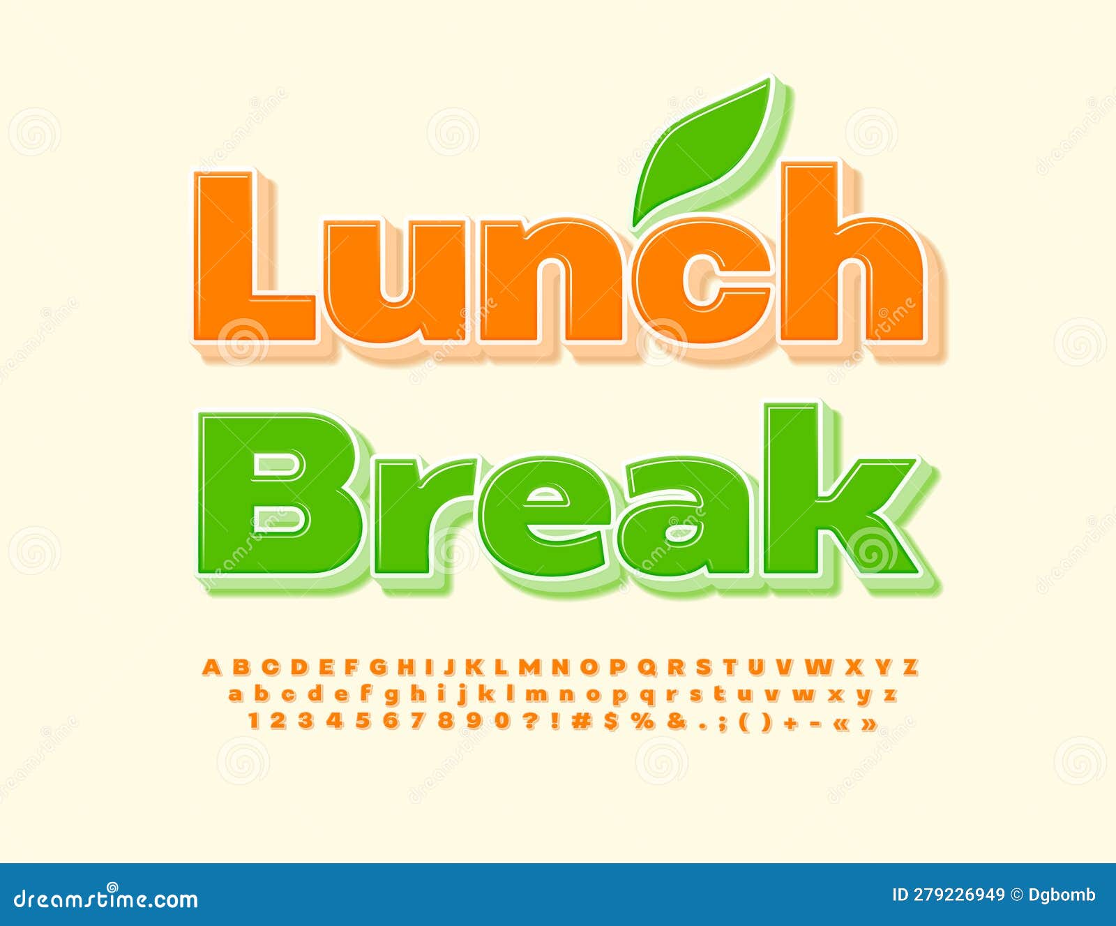 Vector Creative Emblem Lunch Break. Bright Orange 3D Font. Modern ...