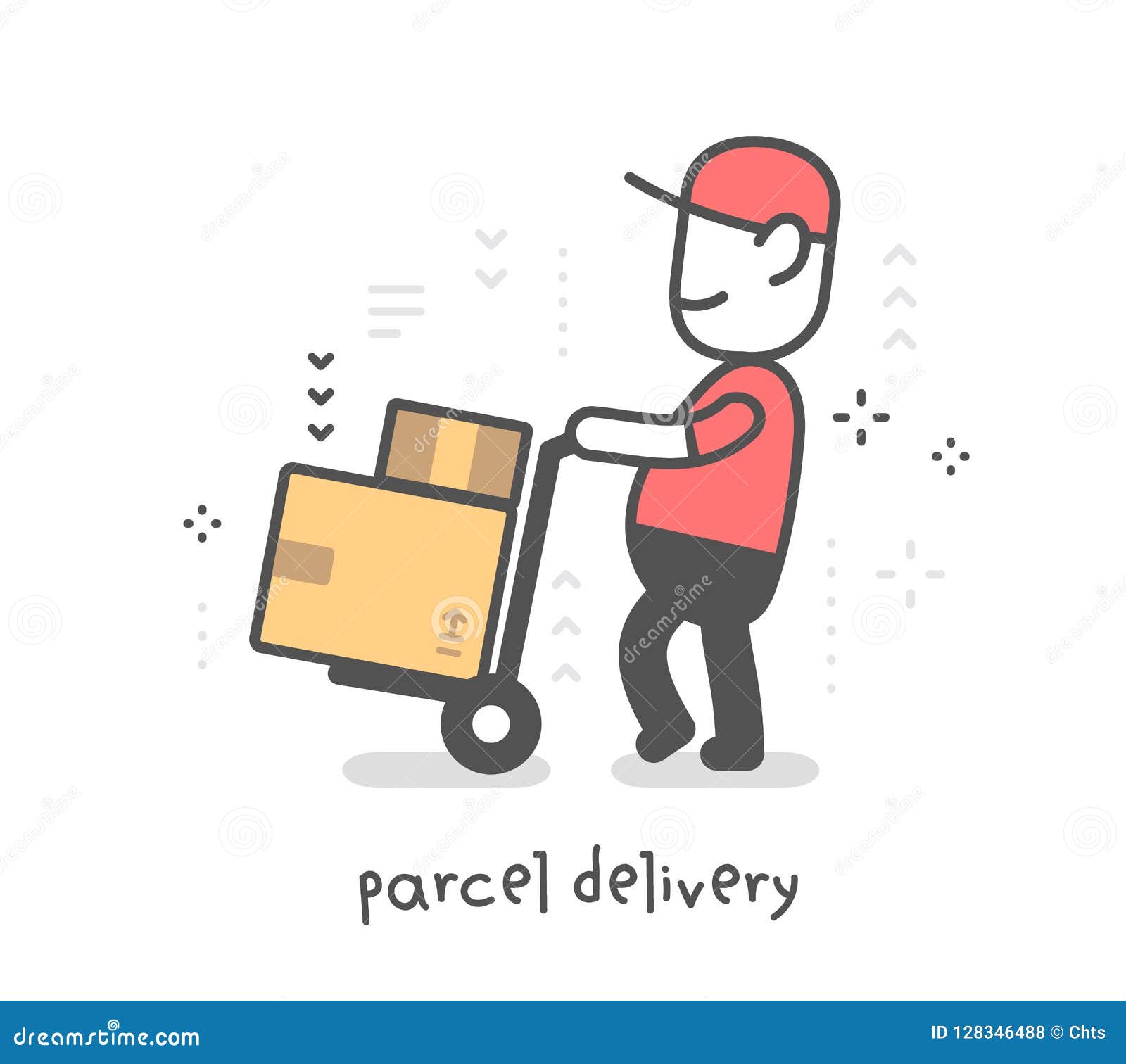 Vector Creative Illustration of Delivery Happy Man in Red Uniform with ...
