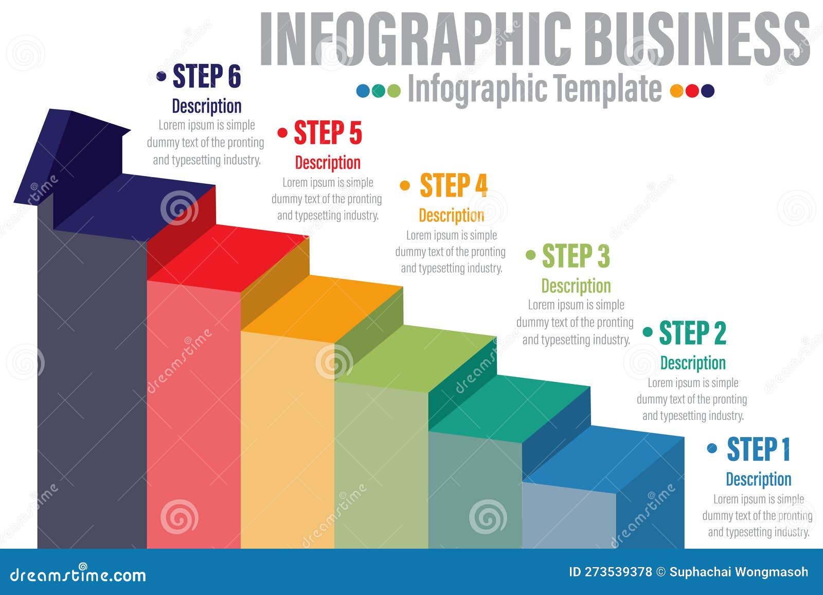 Vector Creative Infographic of Columns Bar Chart with Six Options ...
