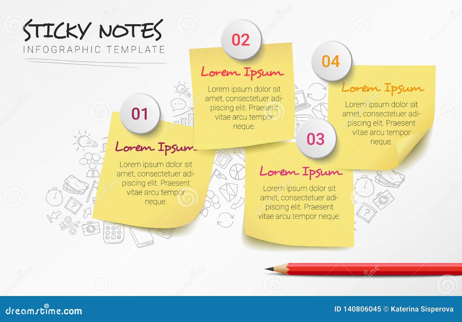 Vector Creative Infographic Template with Four Sticky Notes and Hand ...