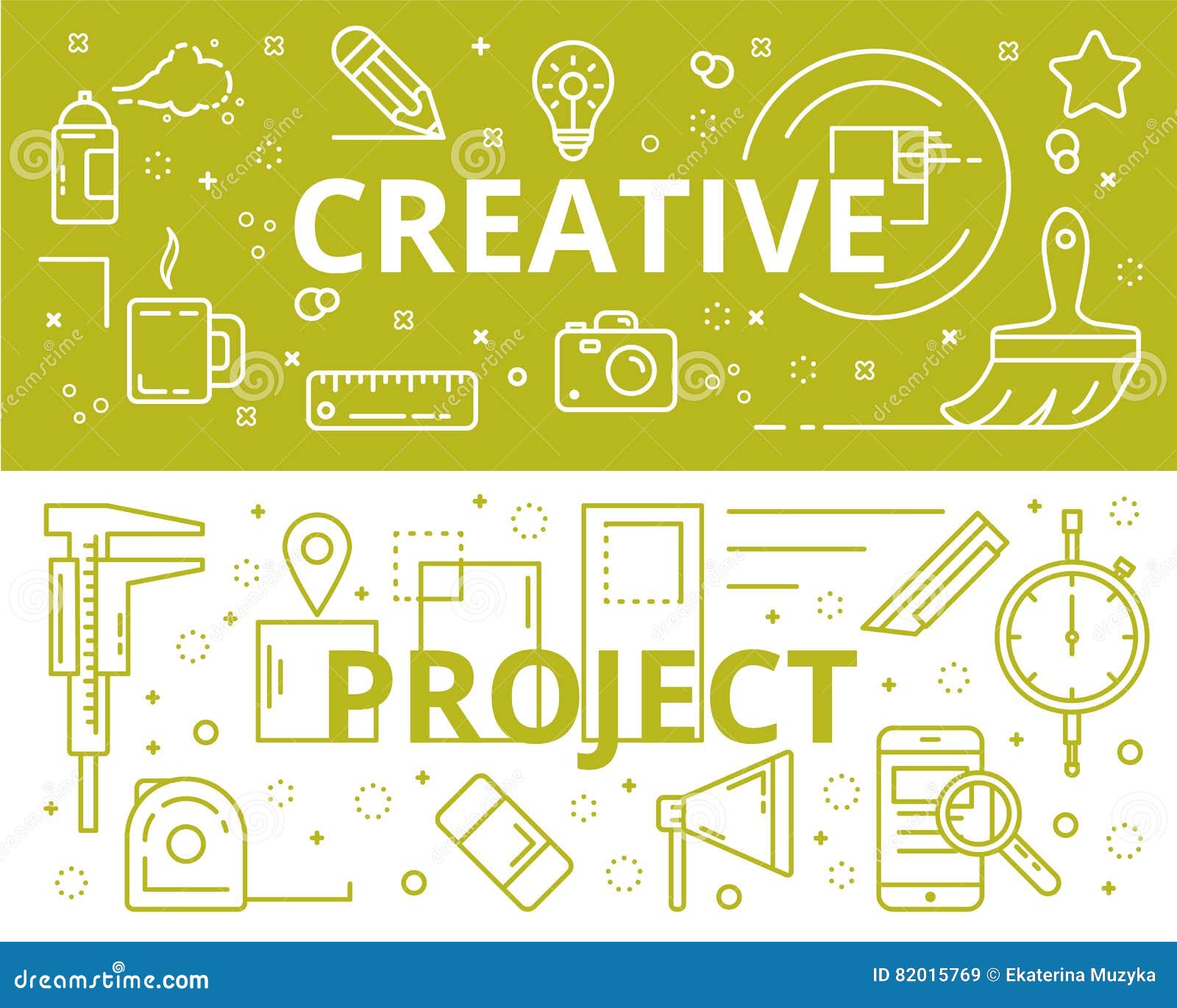 Vector Creative and Project Concept Thin Line Flat Design Banners Stock ...