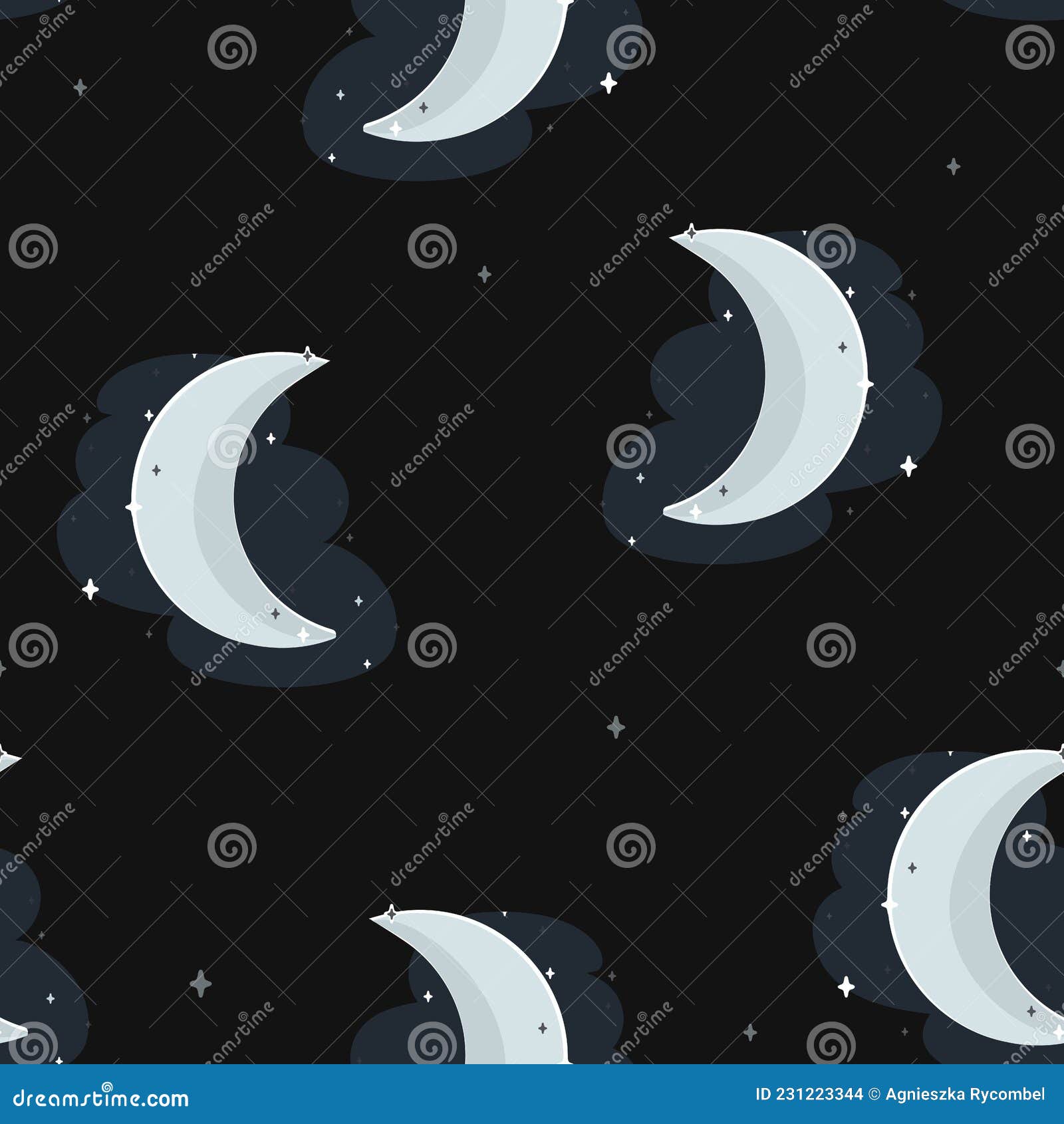 Vector Crescent Moon at Magical Starry Night Seamless Pattern Background. Perfect for Fabric ...