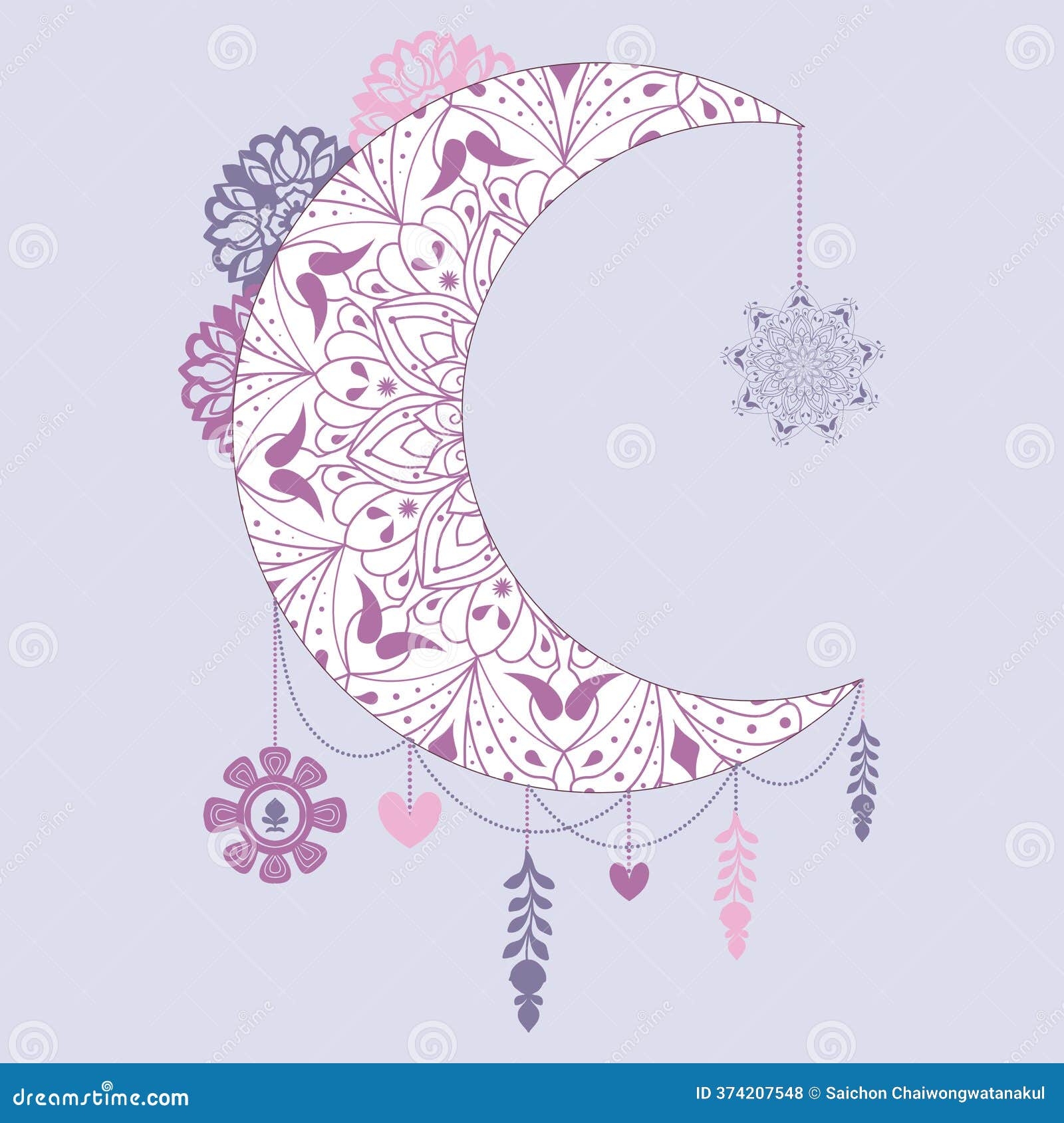 Moon Mandala. Set. Moon Decoration Element. Hand Drawn Vector ...