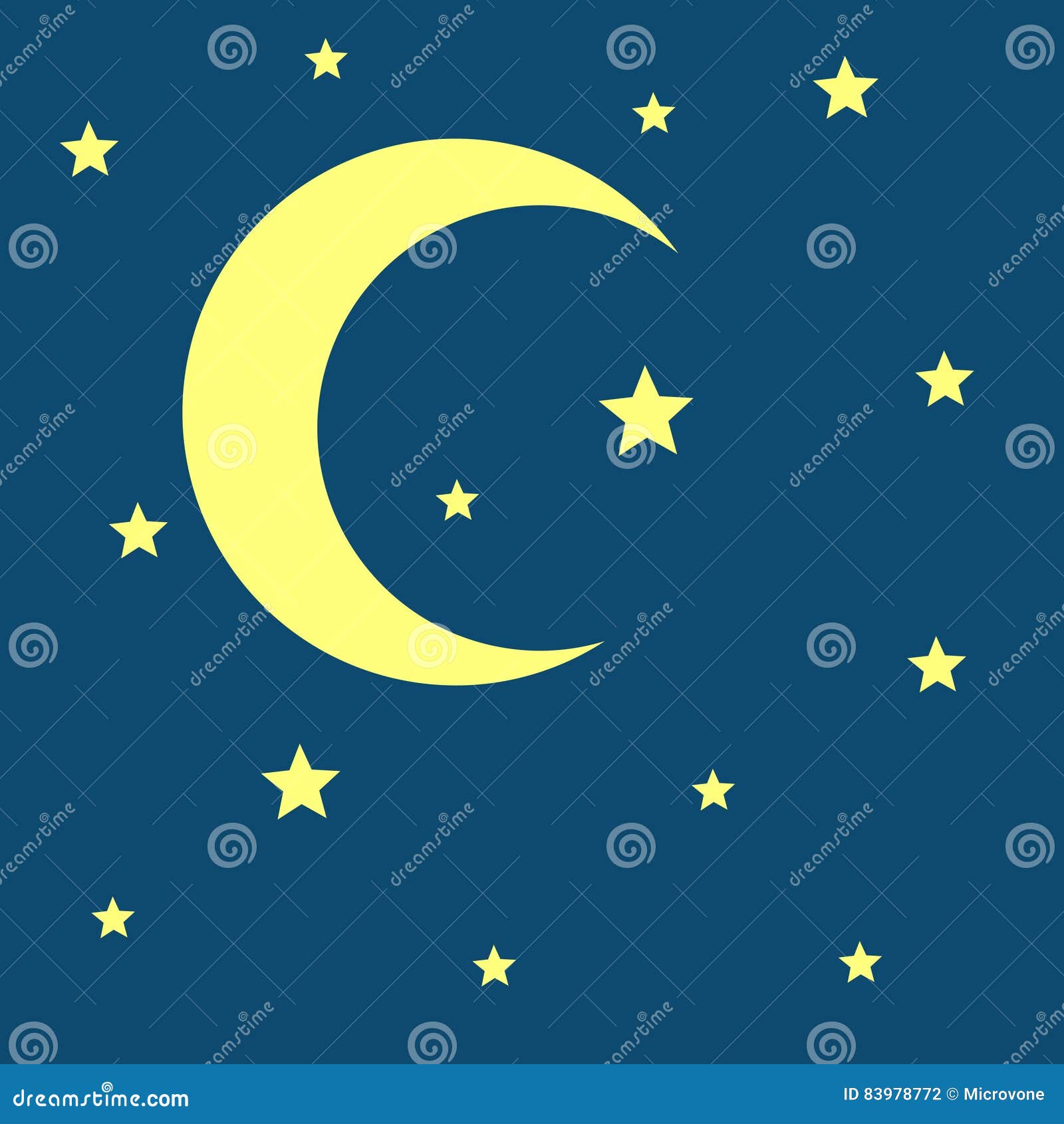 Vector Crescent Moon and Stars Night Icon Stock Vector - Illustration ...