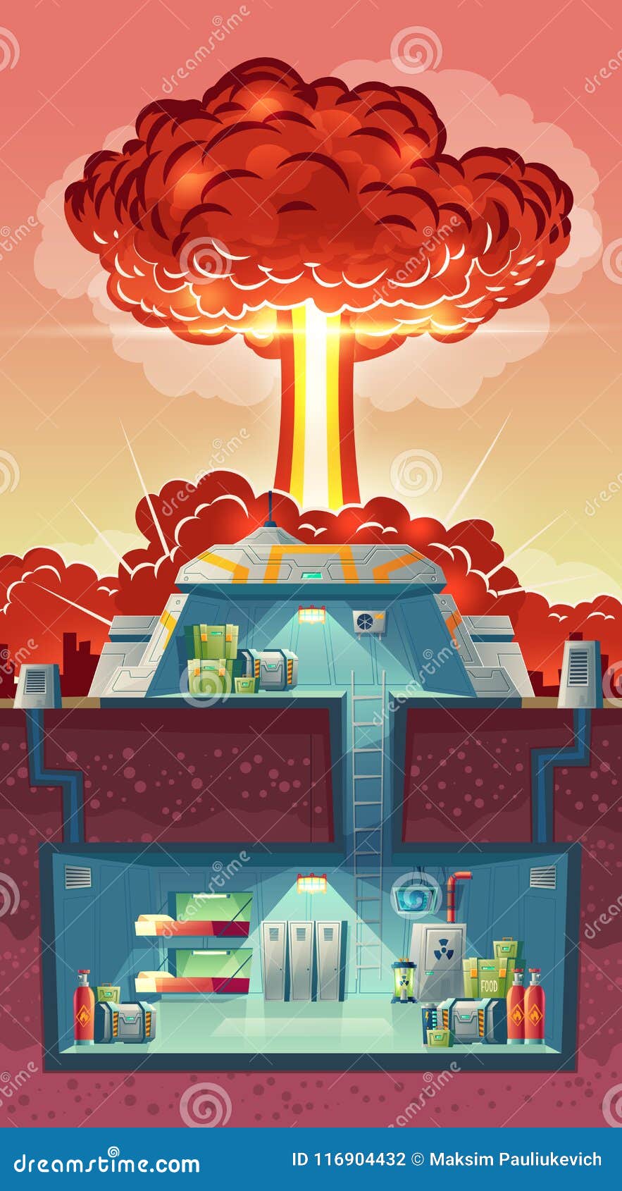 Vector Cross Section of Nuclear Shelter, Explosion Stock Vector ...