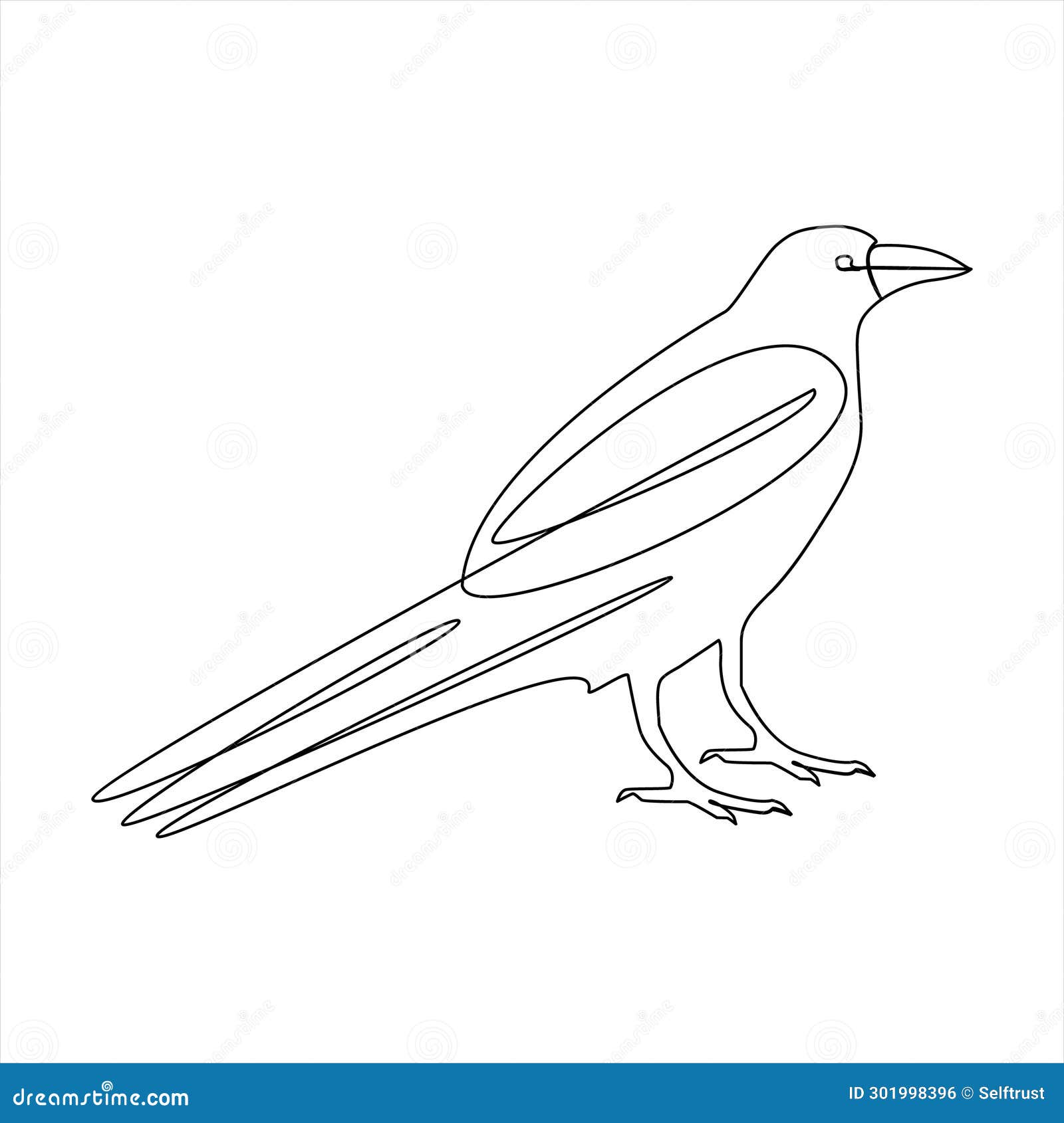 Vector Crow Drawing in One Continuous Line Isolated on White Background ...