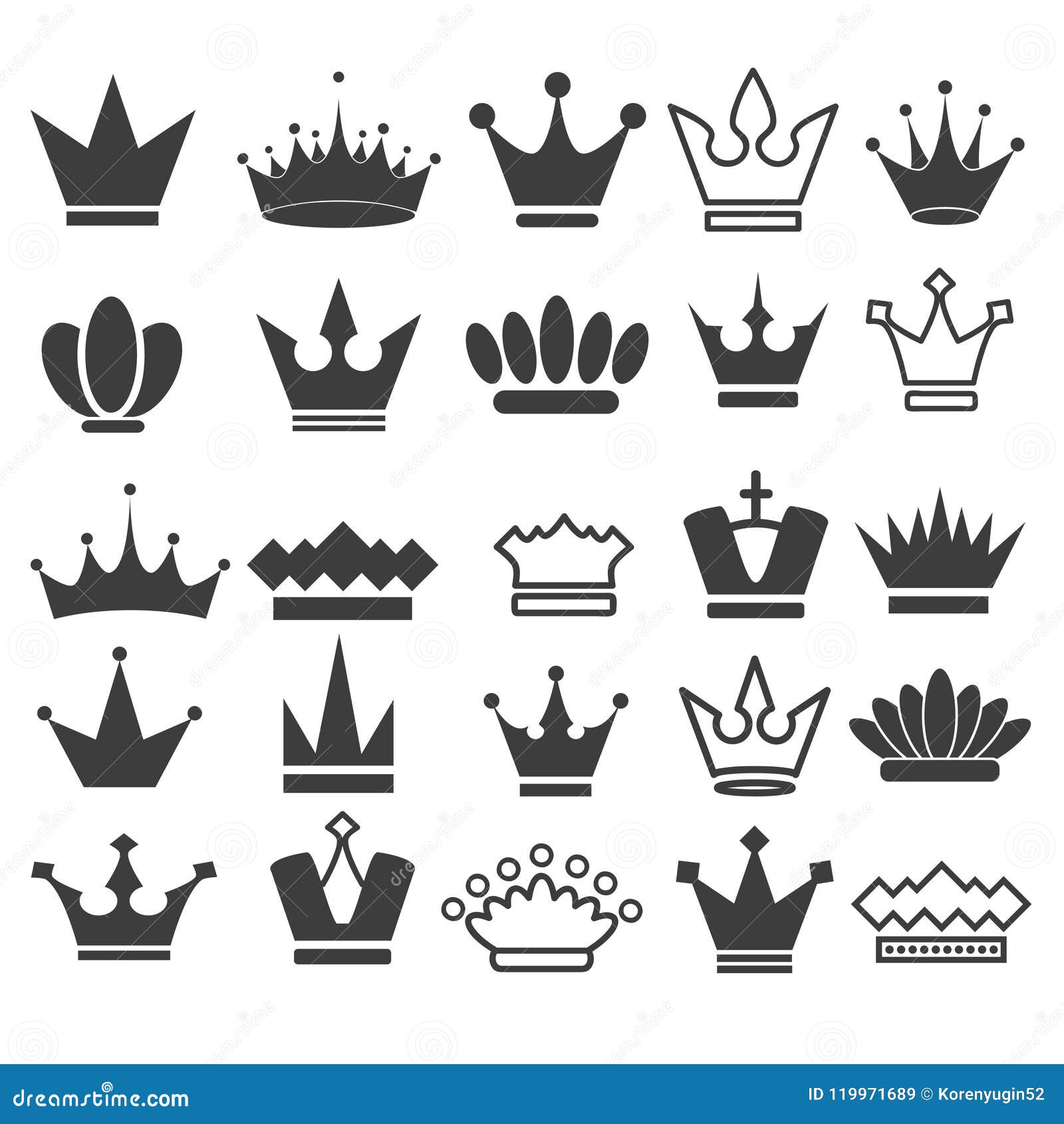25 Vector Crown Icons Set, Stock Vector Illustration Stock Vector ...