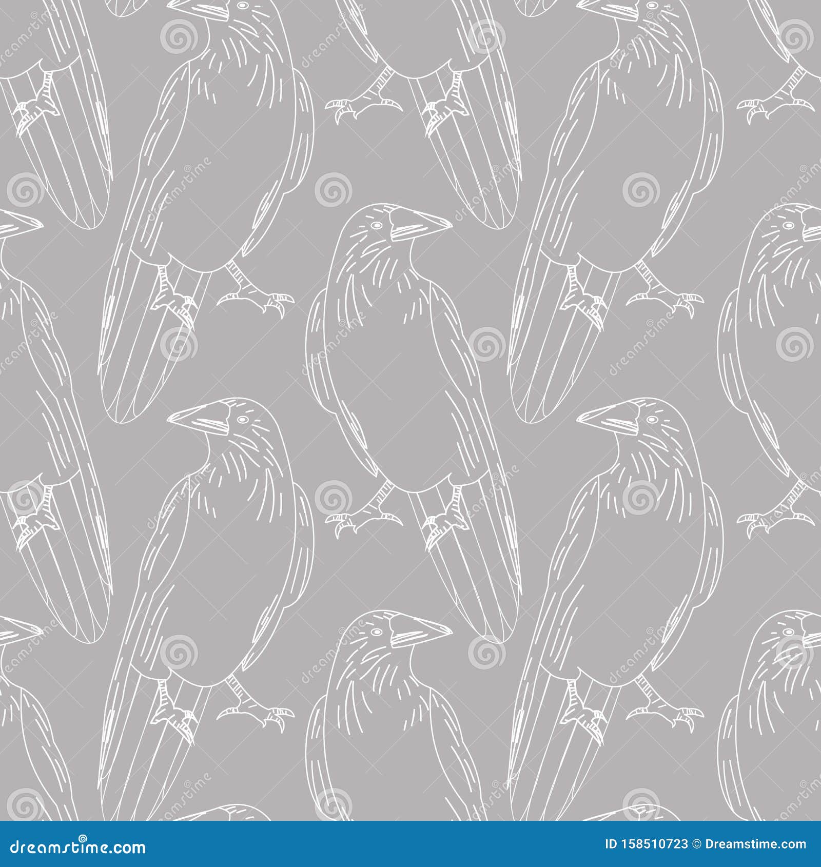 Vector Crows Ravens Birds on Gray Grey Background Seamless Repeat ...