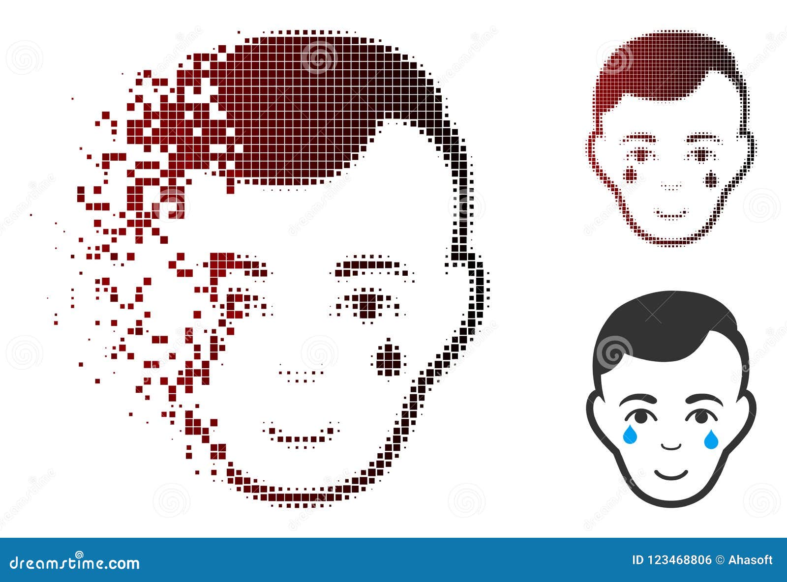 Dissolving Pixel Halftone Crying Man Face Icon Stock Vector ...