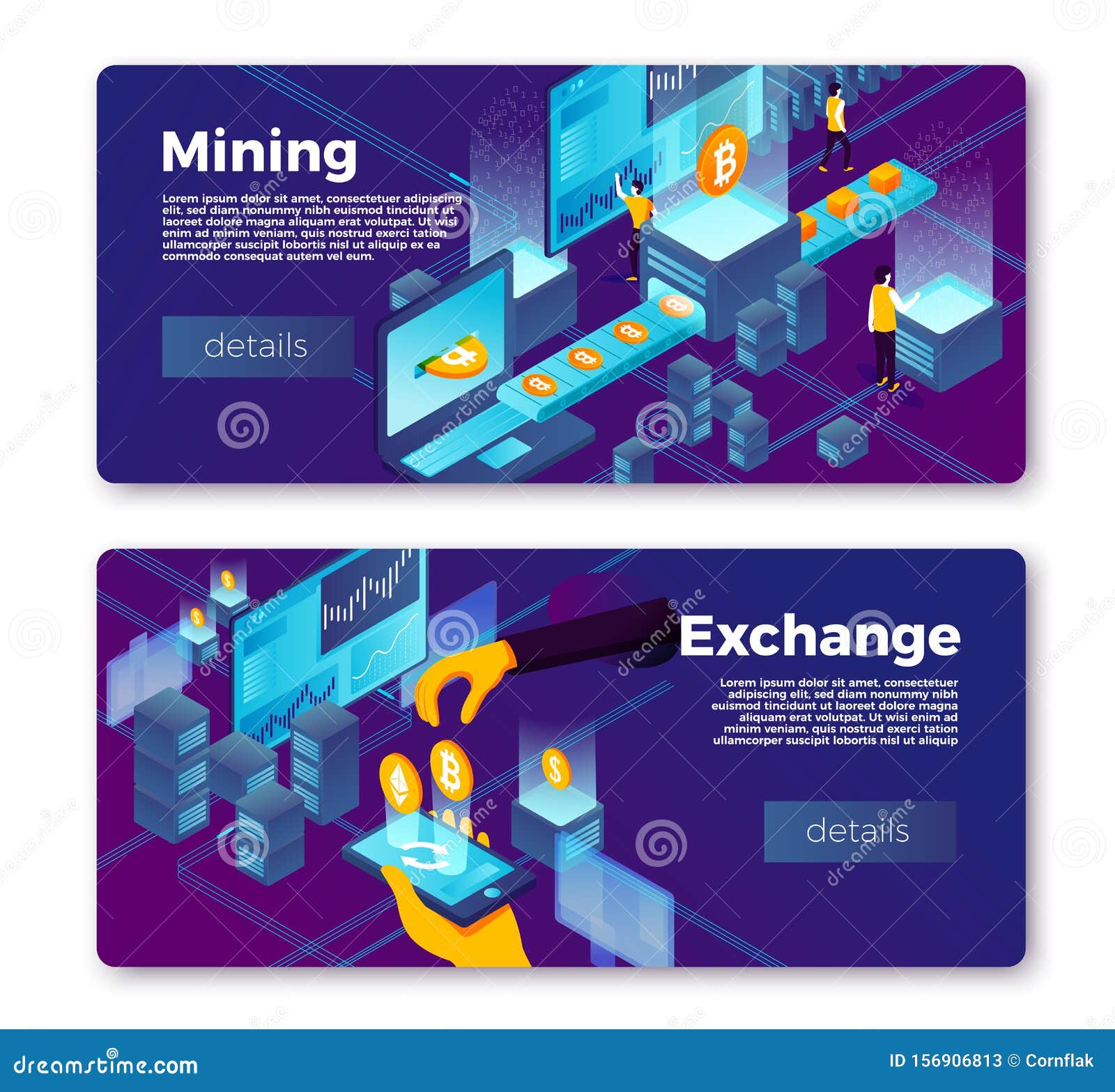 Vector Cryptocurrency Mining and Exchange Banners Stock Vector ...