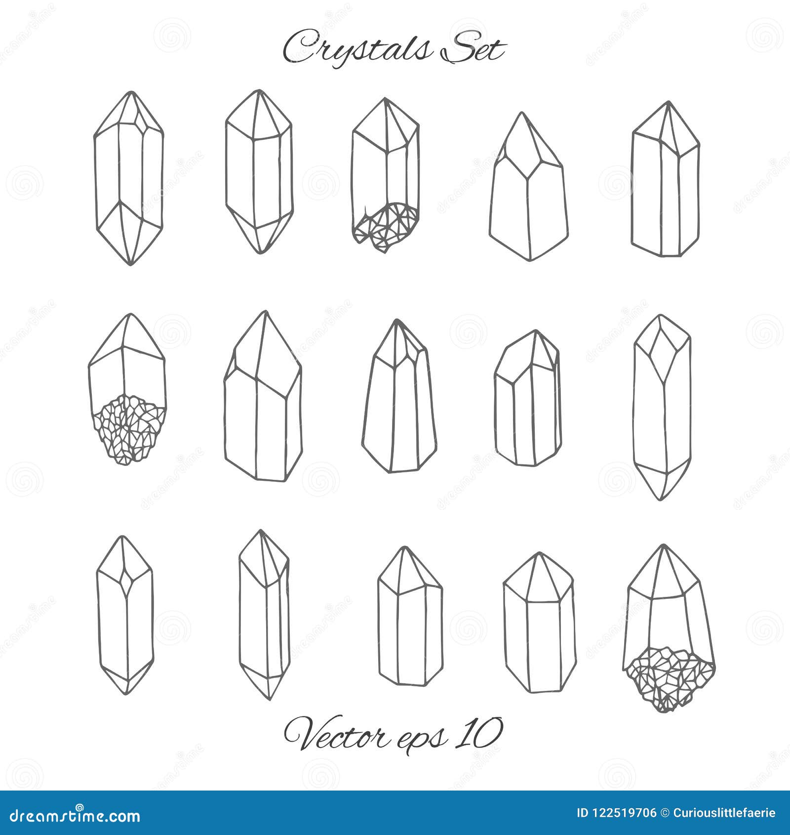 Vector Crystals Contours Set on the White Background. Hand Drawn Stock ...