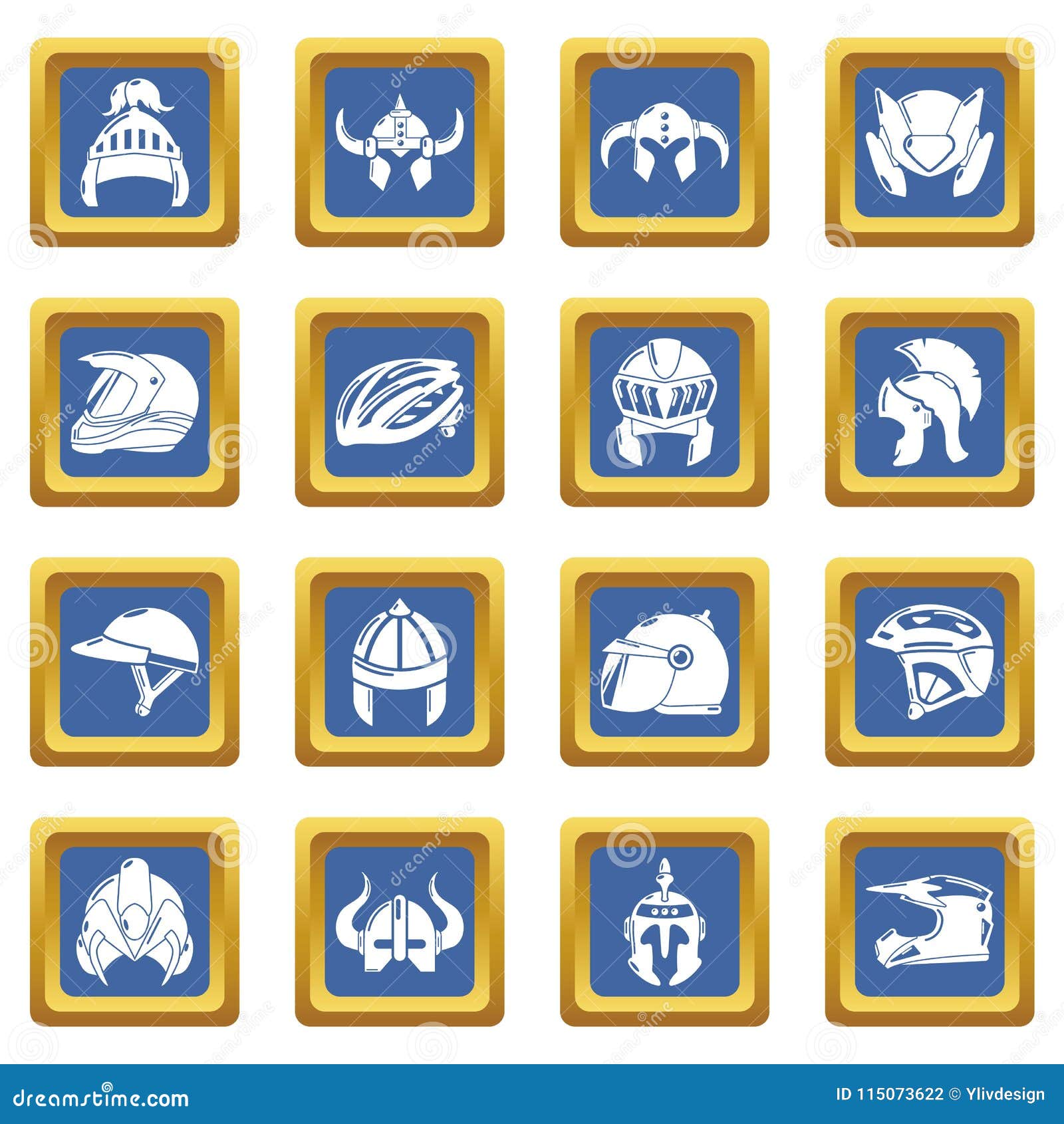Vector Cuadrado Azul Fijado Iconos Del Casco Ilustración Del Vector