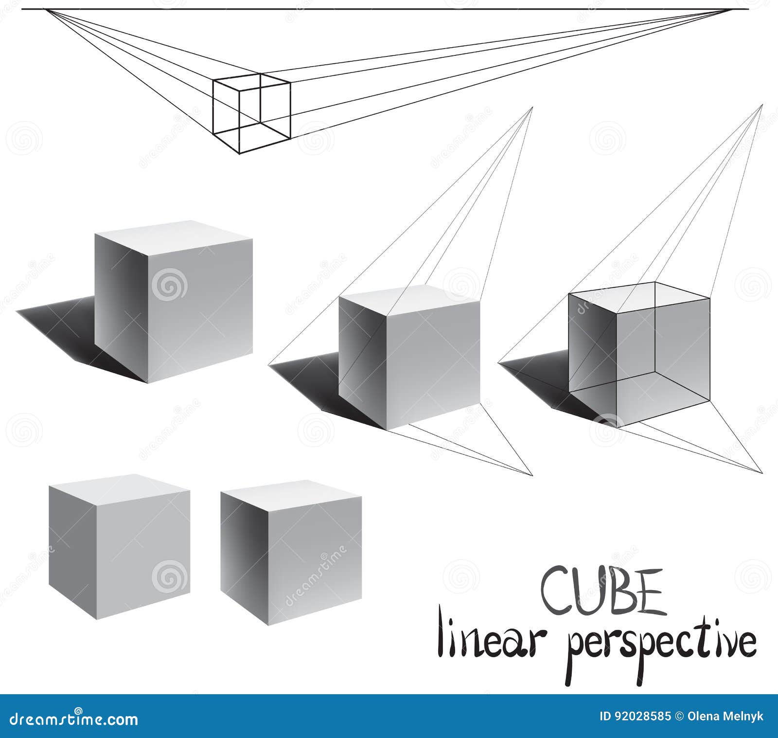Vector Cube With Shadow In Linear Perspective Stock Vector