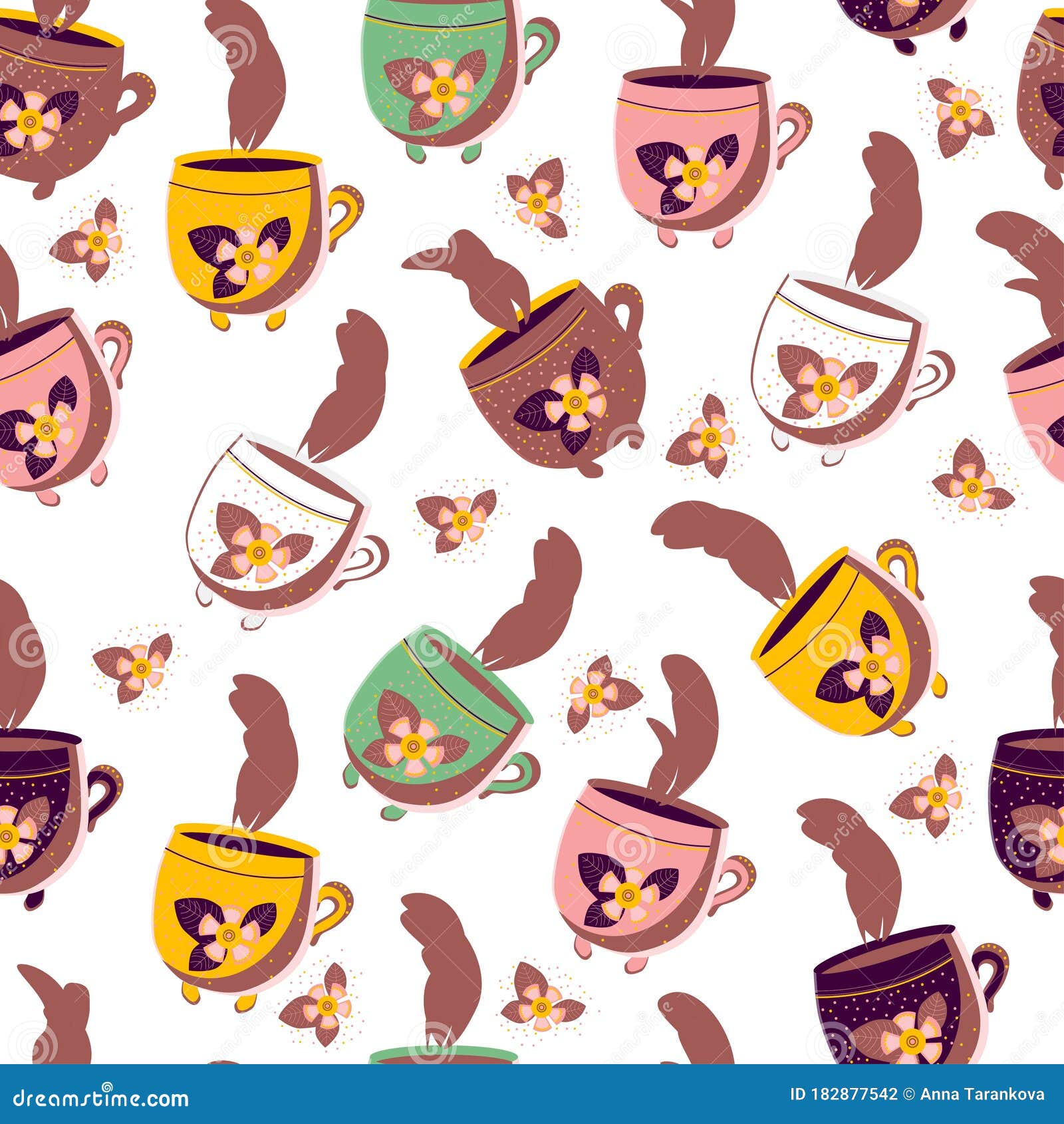Vector Cup Pattern. Cute Cups with Tea Stock Vector - Illustration of ...