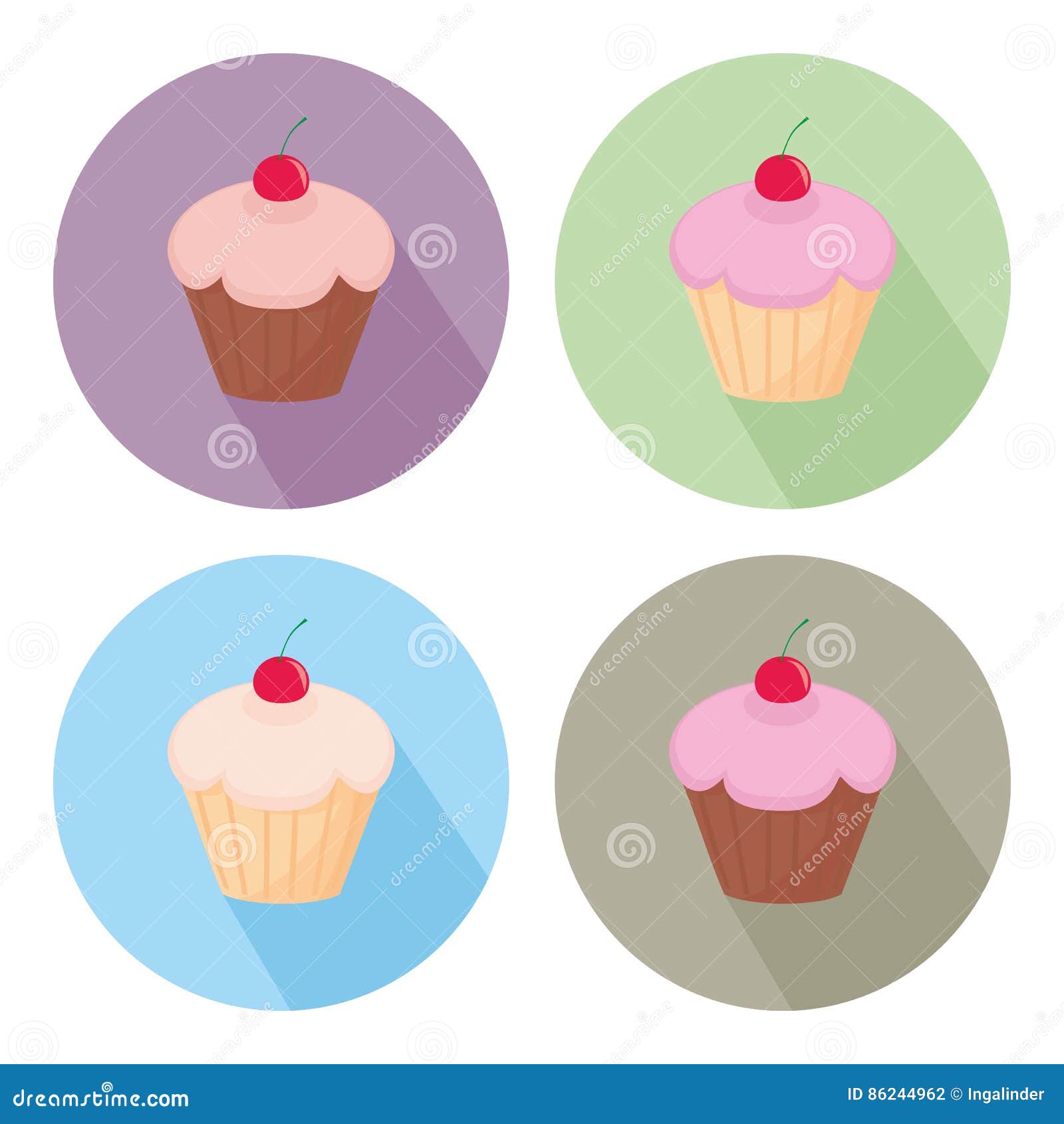Vector Cupcake Flat Icon Set Isolated on White Background Stock Vector ...