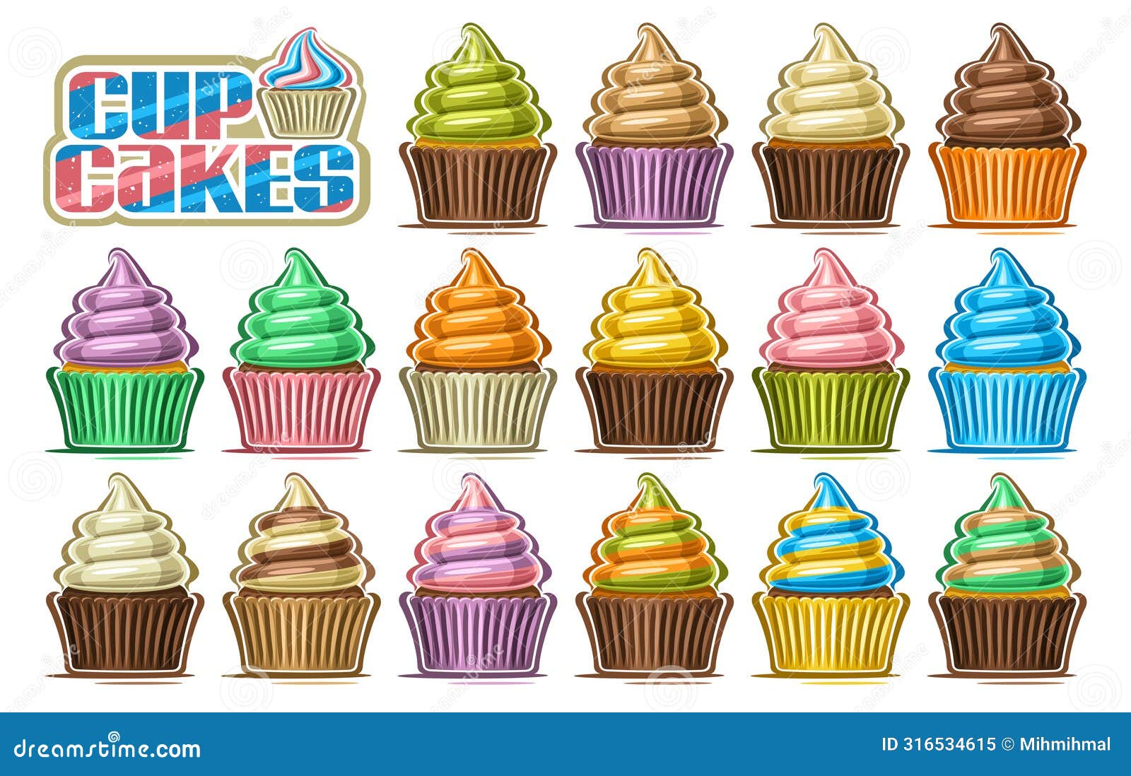 Twisted Ice Cream Cone. Stylized Dessert. Vector Illustration. Sweet ...