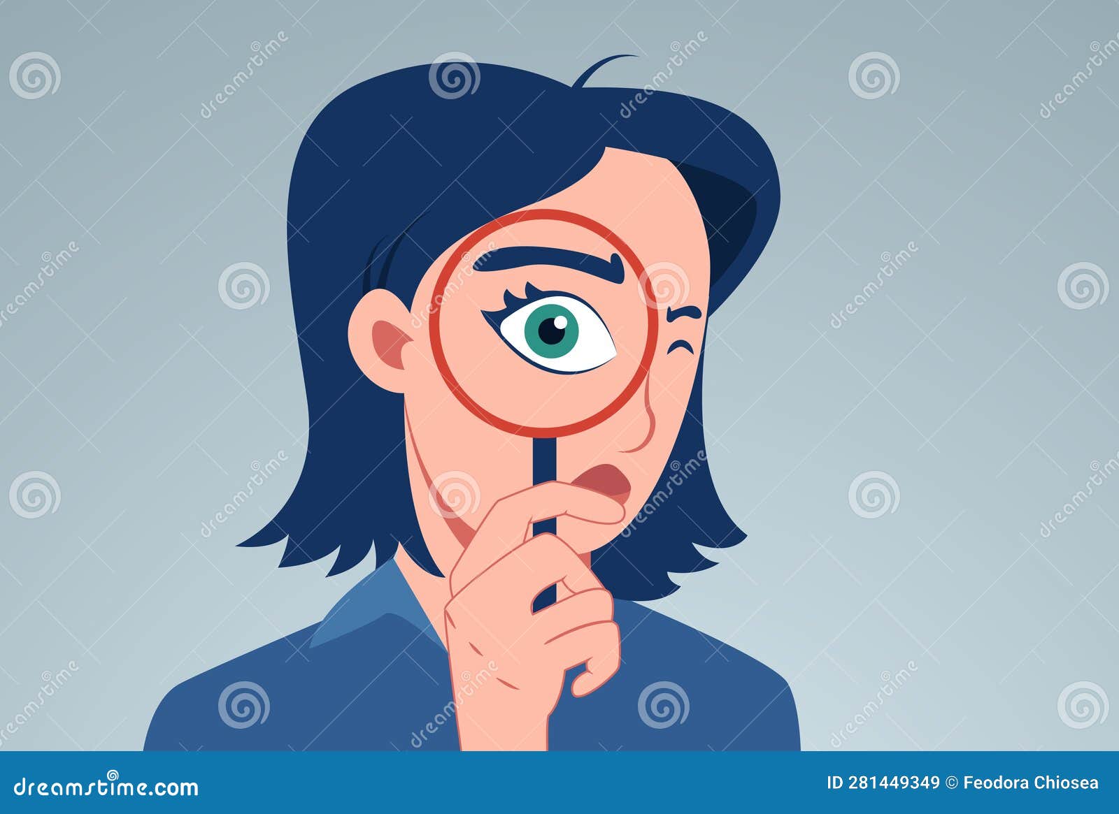 Vector of a Curious Woman Looking through a Magnifying Glass Stock ...