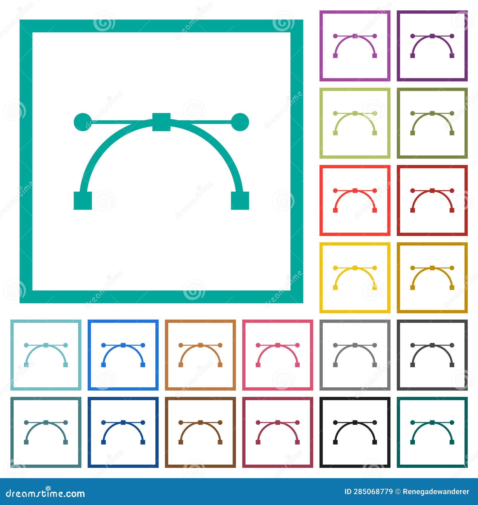 Vector Curve and Edit Points Flat Color Icons with Quadrant Frames ...