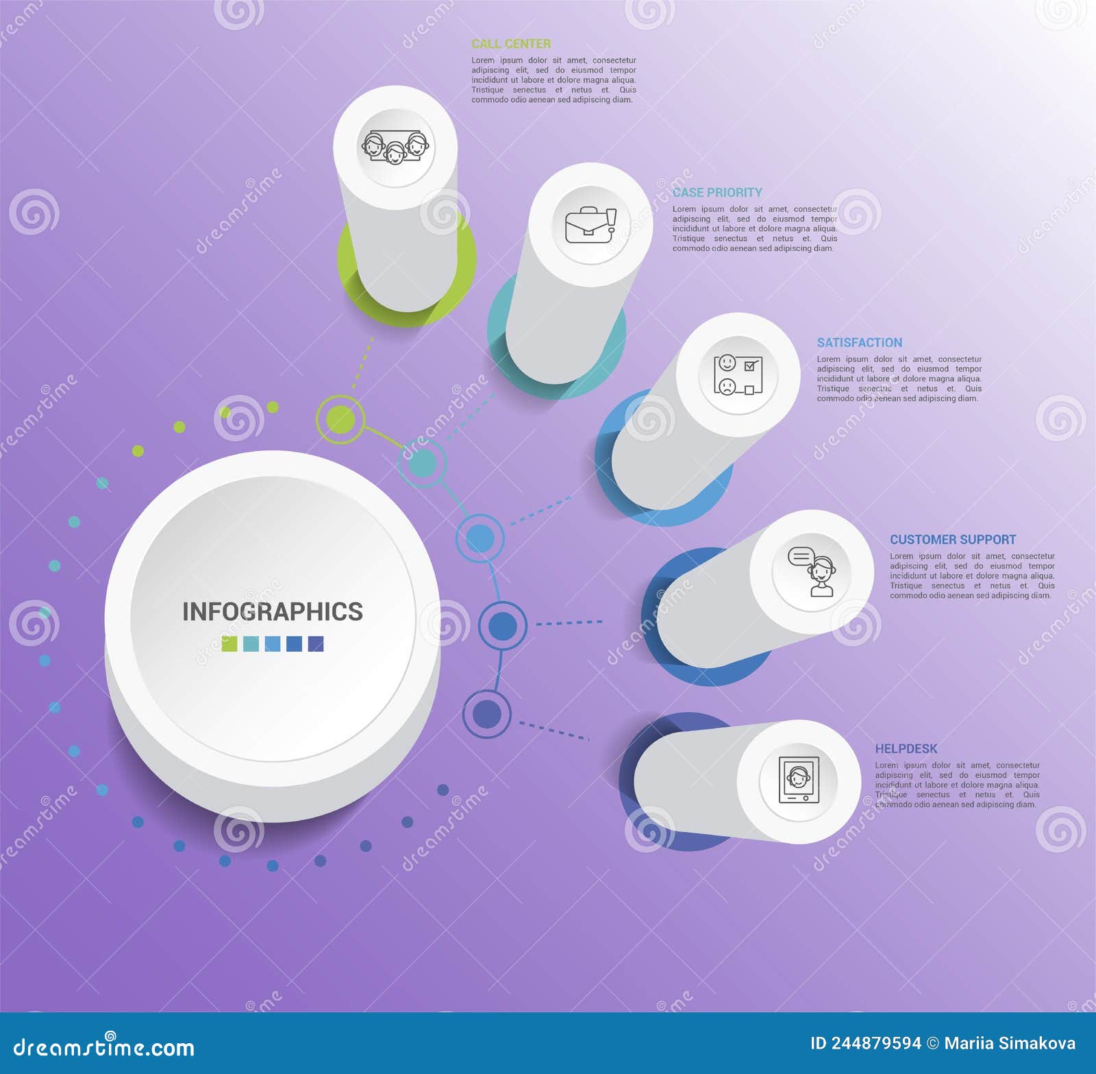 Infographic Customer Service Template. Icons in Different Colors ...