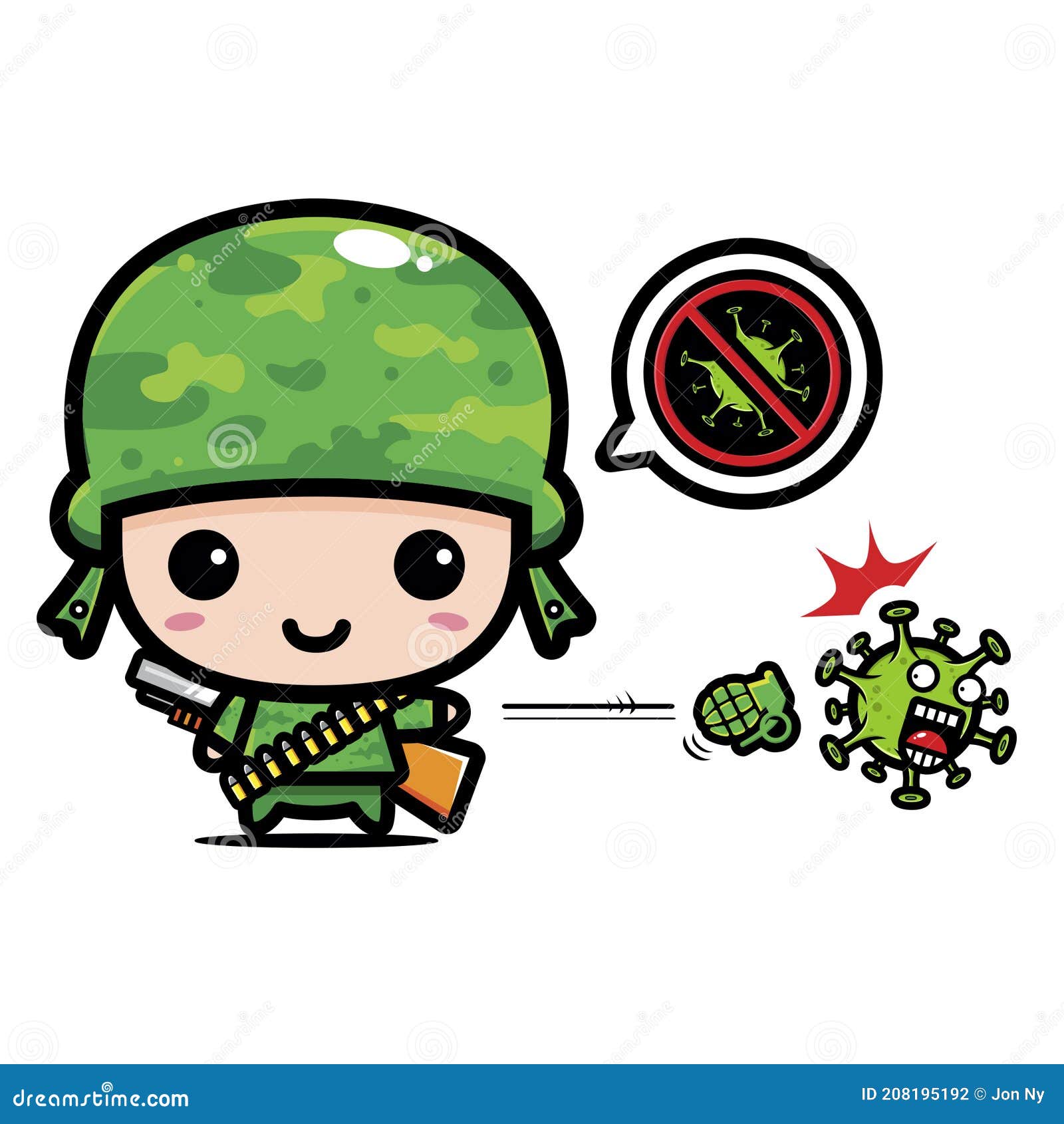 Vector of Cute Army Character Fighting Virus Stock Vector ...