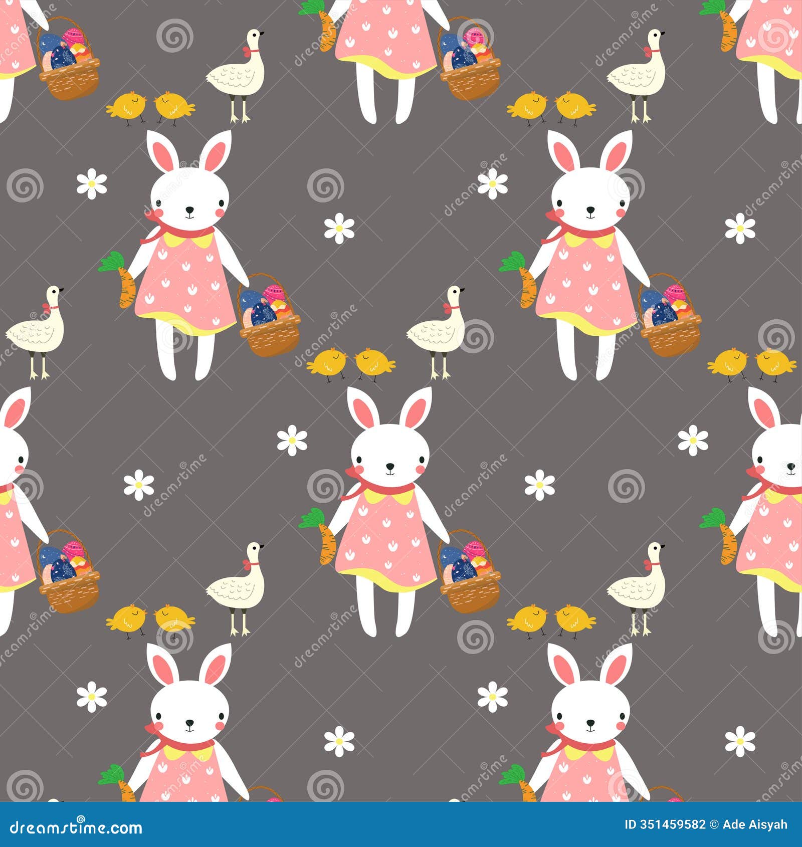 Vector Cute Bunny Rabbit Birds Cartoon Seamless Pattern Easter ...