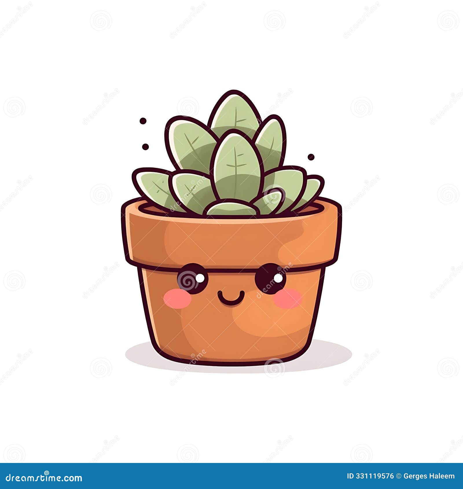 Cute Cartoon Succulent Plant in a Clay Pot with Smiling Face and Green ...