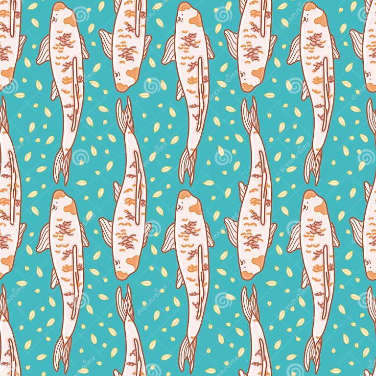 Vector Cute Carp Fish Pattern Seamless Stock Vector - Illustration of ...