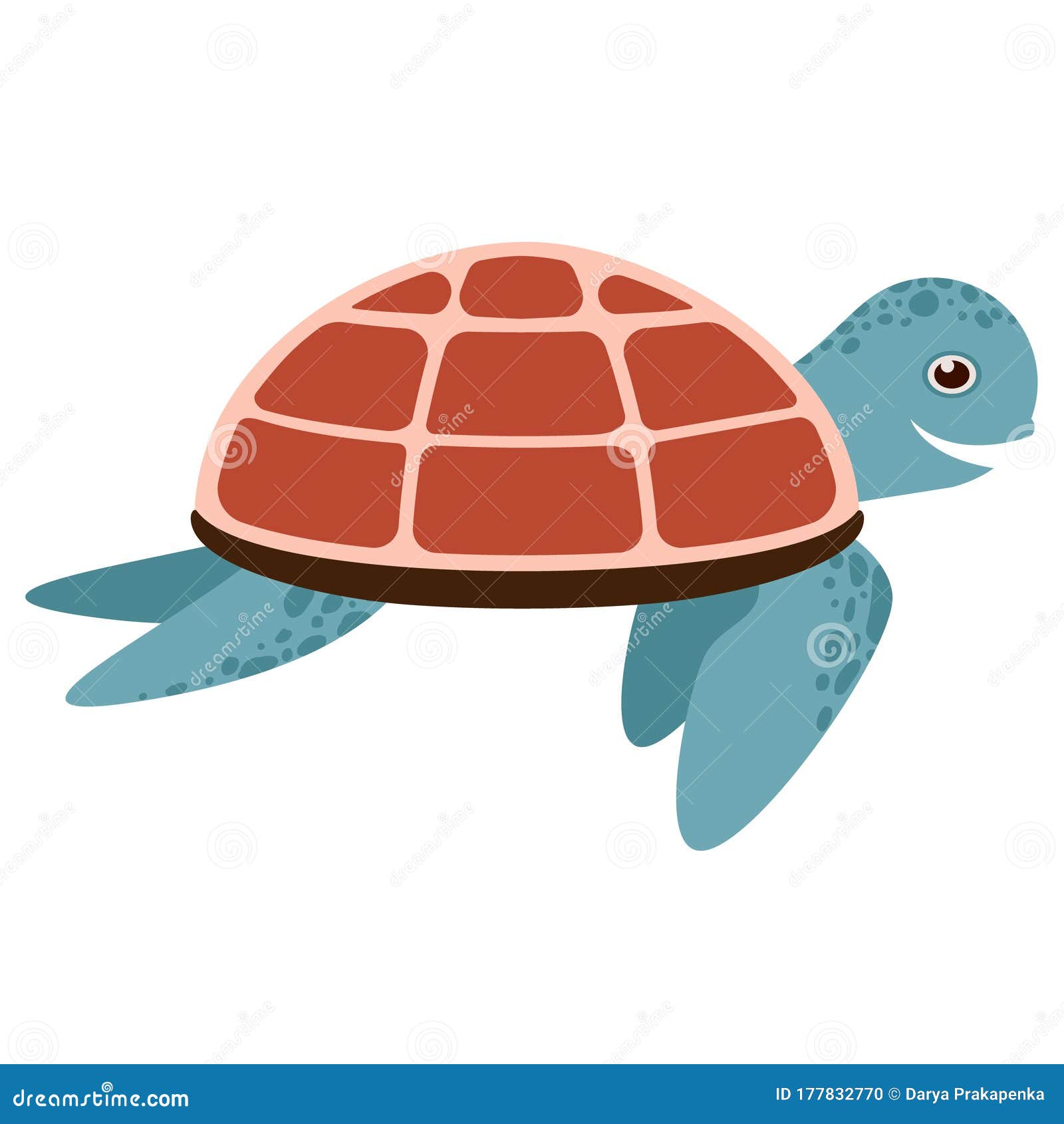Vector Cute Cartoon Blue Turtle with Red Shell Isolated on White ...