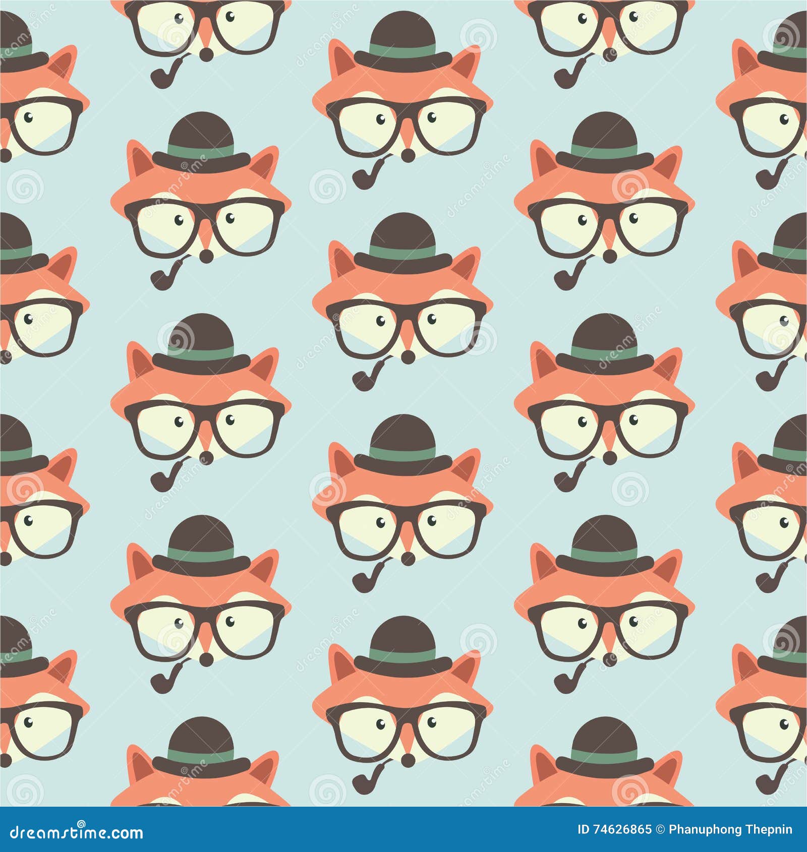 Vector Cute Cartoon Fox Seamless Pattern Stock Illustration ...