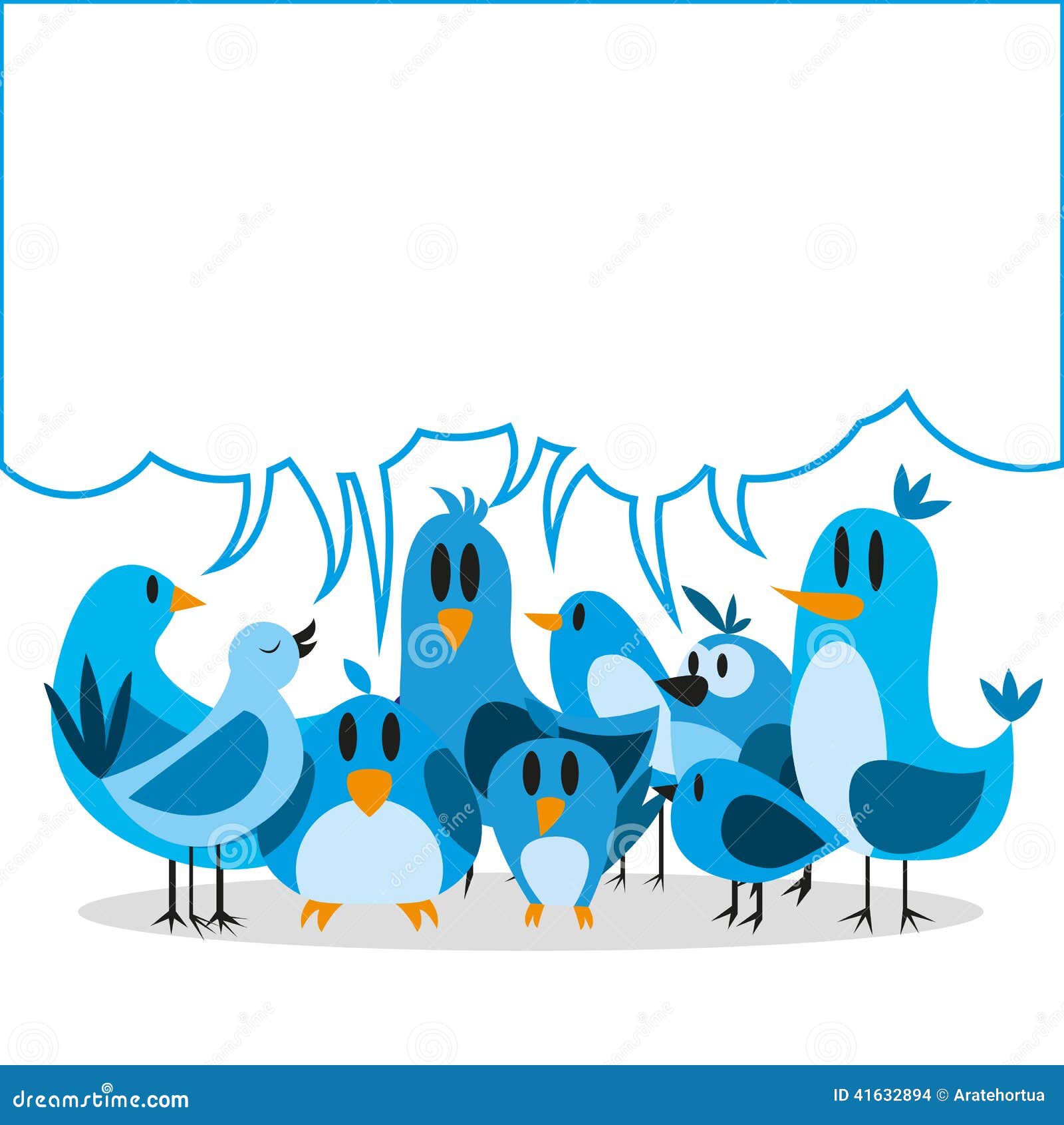 A Vector Cute Cartoon Group of Blue Birds and Board for Text Stock ...