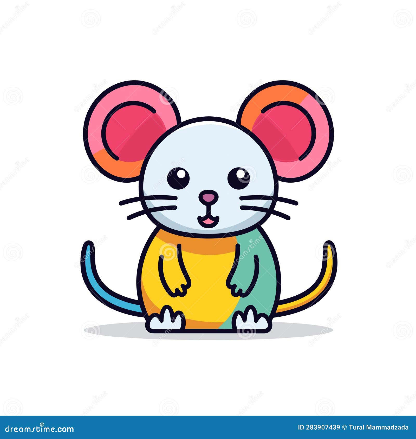 Vector of a Cute Cartoon Mouse Sitting on the Ground in a Vector Flat ...